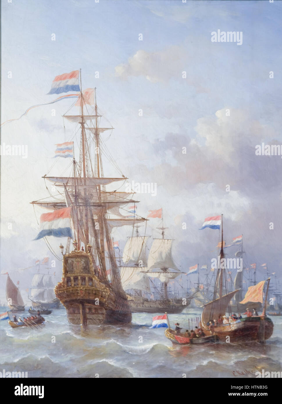 This historical painting from 1677 depicts the journey to Chatham, a ...