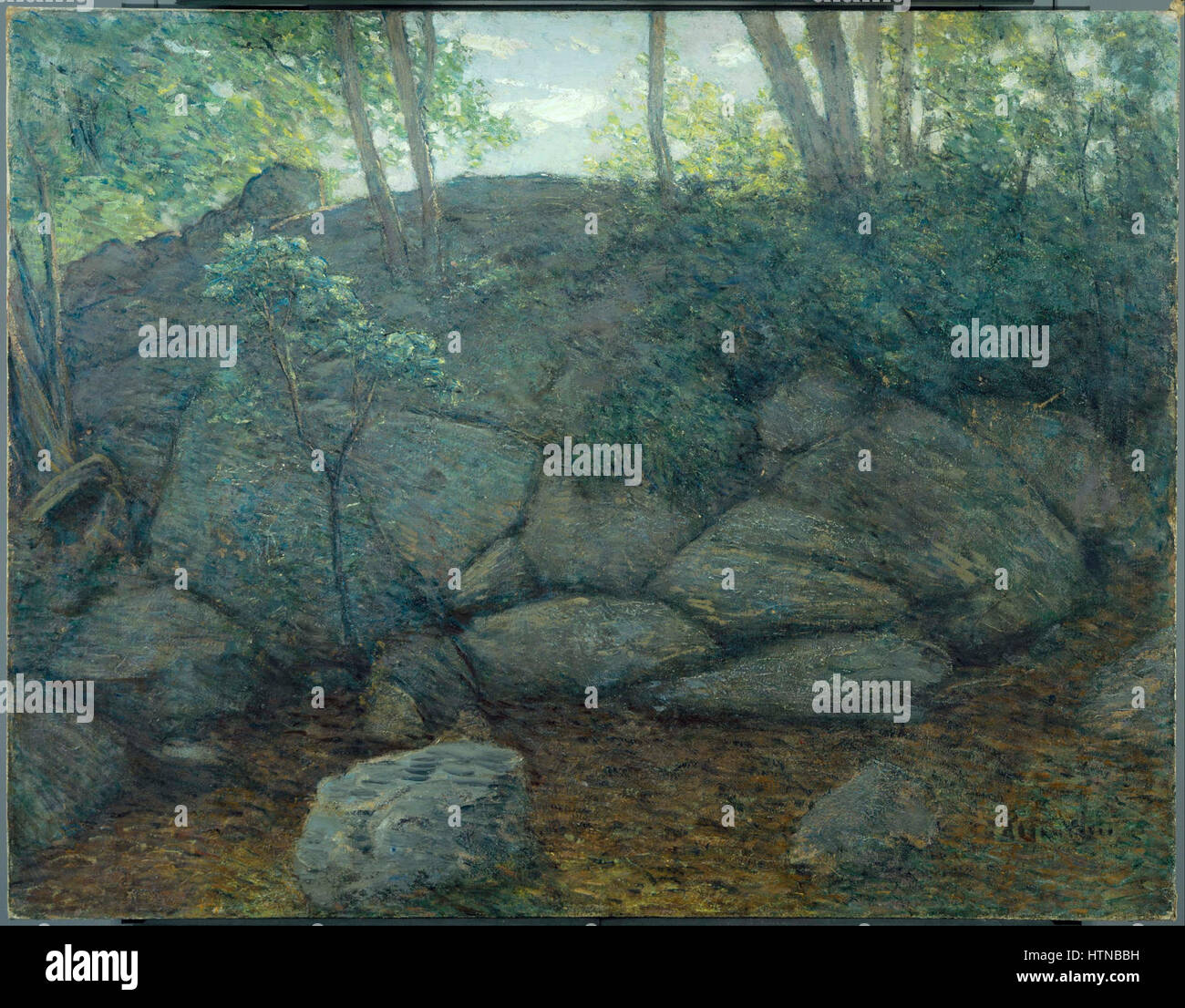 Julian Alden Weir's 'Woodland Rocks' captures a serene landscape scene ...