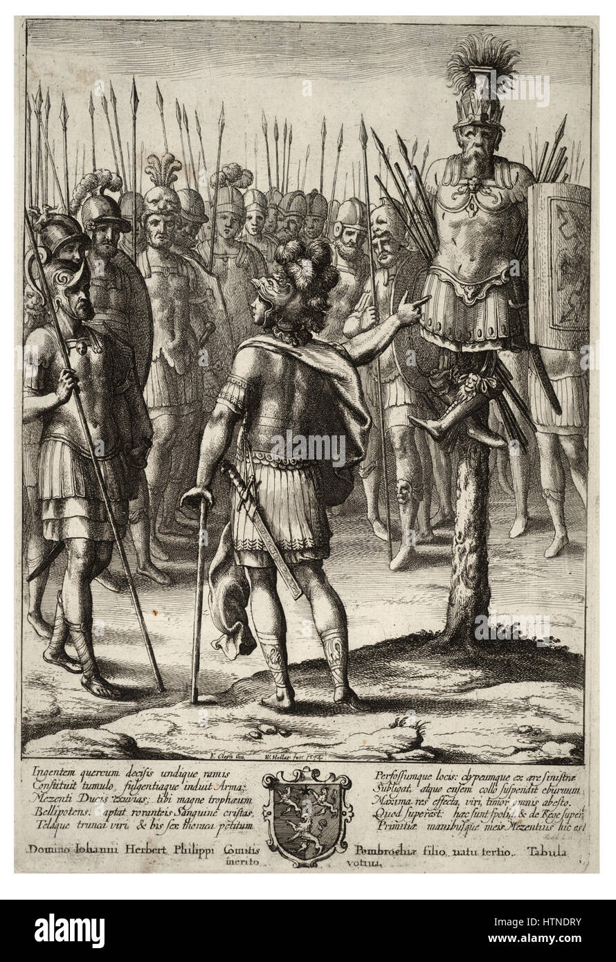Wenceslas Hollar - Aeneas erects a trophy of the weapons of Mezentius ...