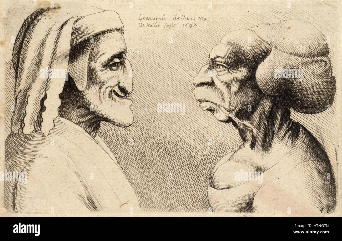This etching by Wenceslas Hollar presents two deformed heads ...