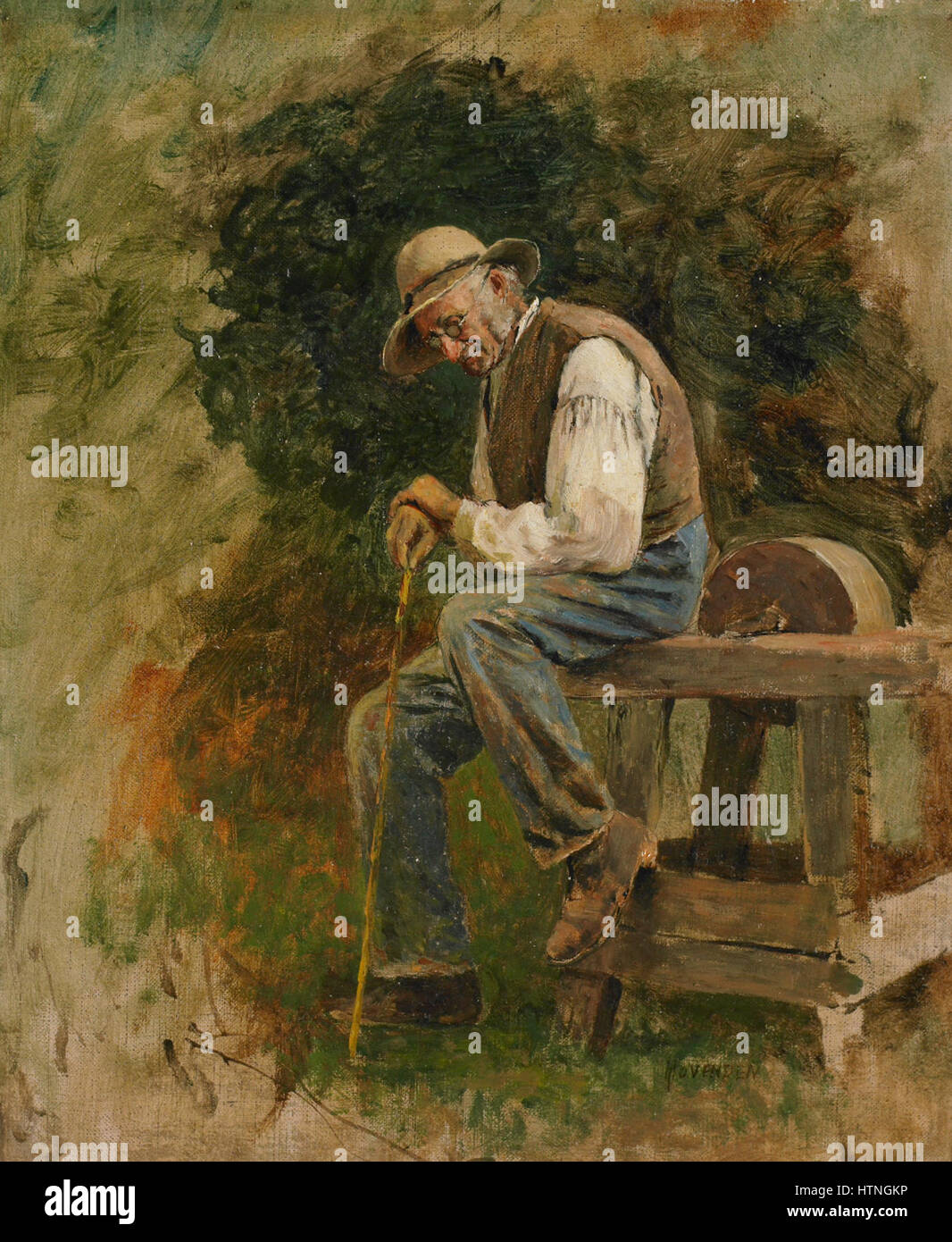 Study of a Man with Grindstone by Thomas Hovenden Stock Photo - Alamy