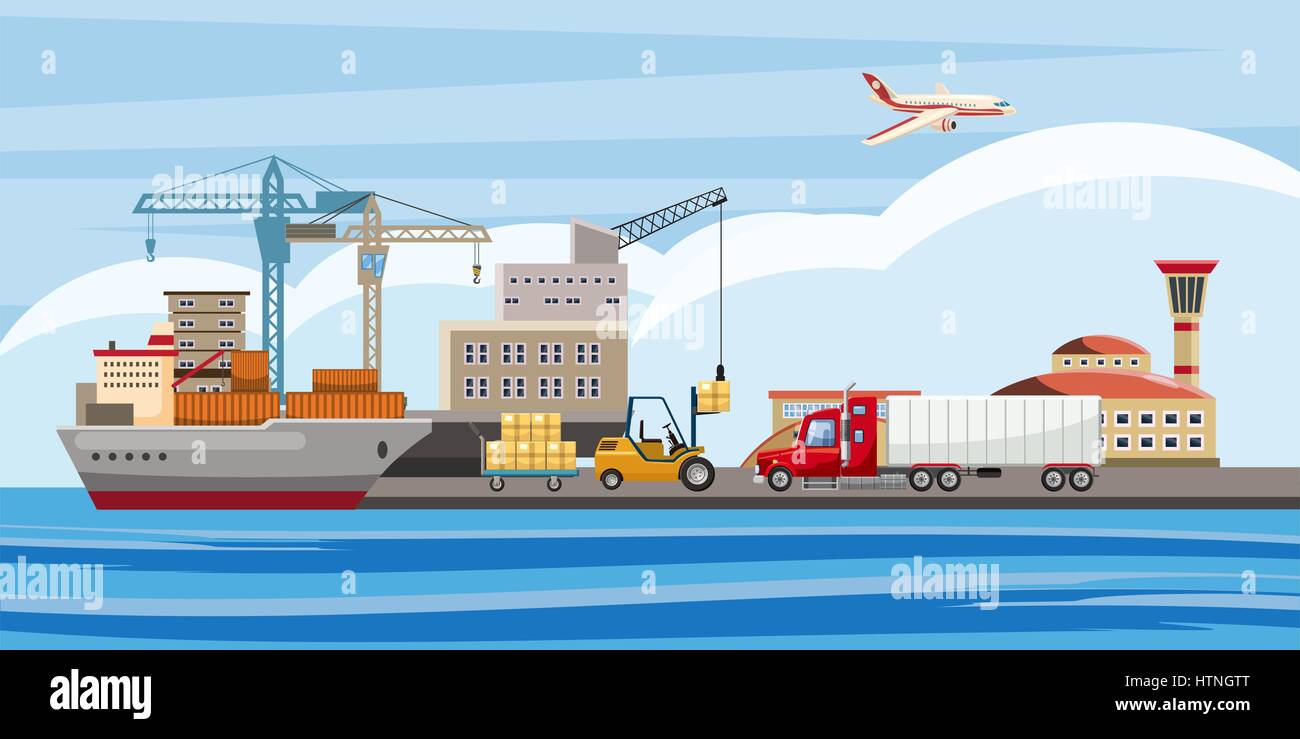 Logistic horizontal banner concept. Cartoon illustration of logistic ...