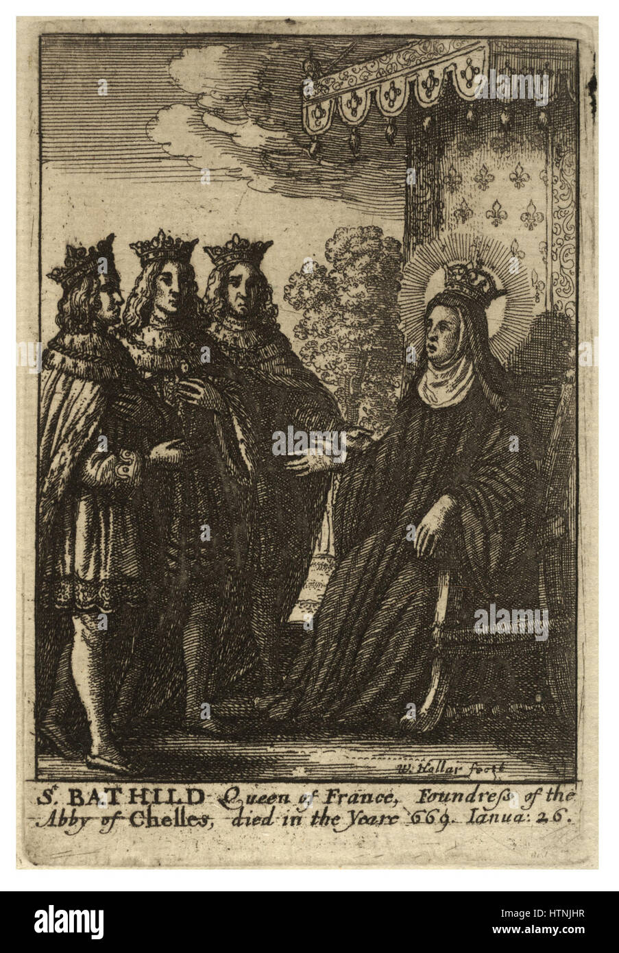 Wenceslas Hollar's etching 'St. Bathilde' depicts the 7th-century ...