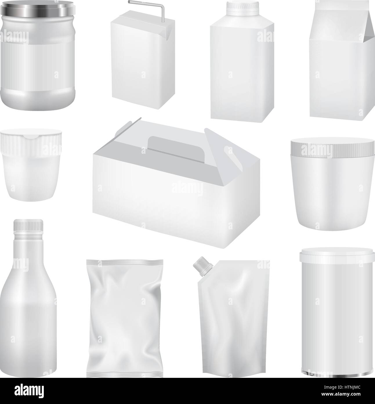 Food pack mockup set. Realistic illustration of 11 food pack mockups ...