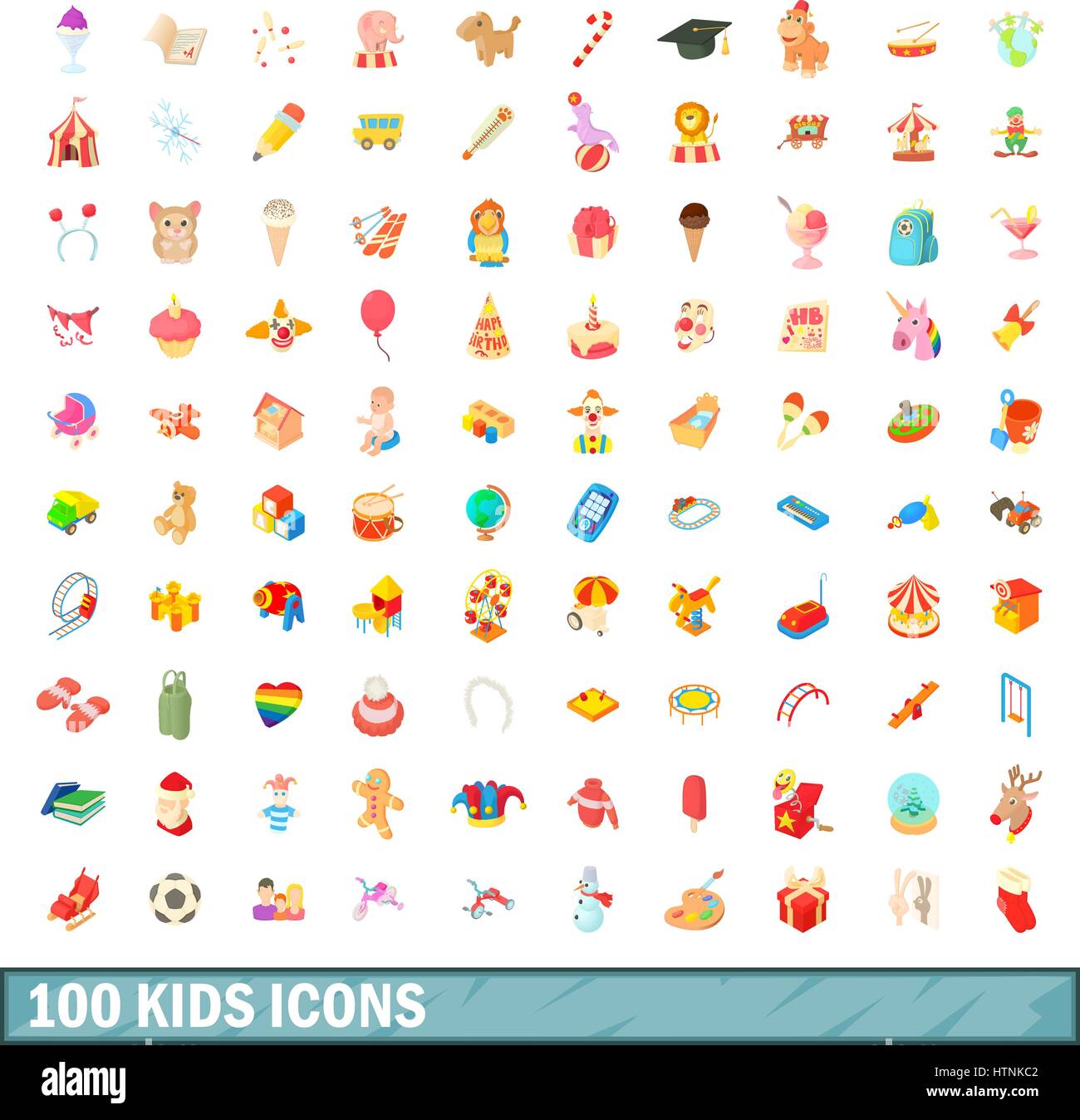 100 kids icons set in cartoon style for any design vector illustration ...