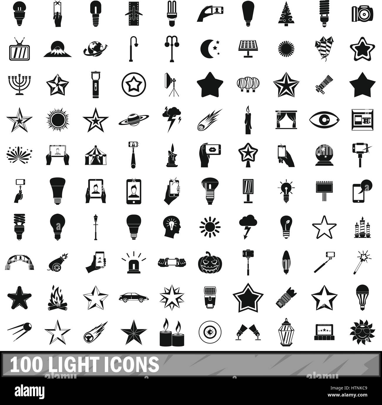100 light icons set in simple style for any design vector illustration ...