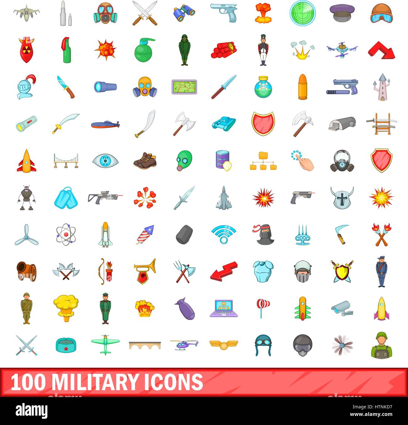 100 military icons set in cartoon style for any design vector ...