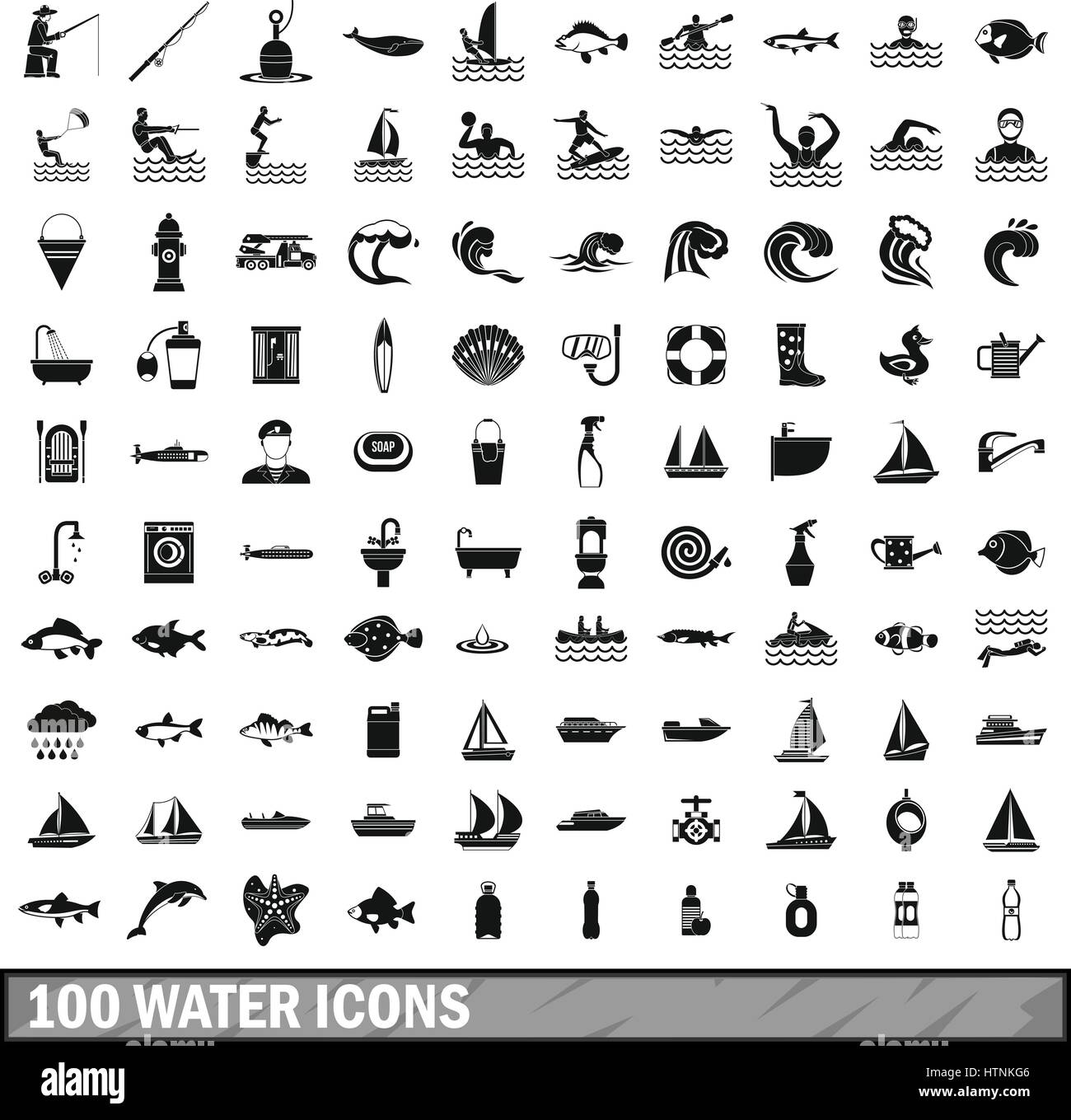 100 water icons set in simple style for any design vector illustration ...