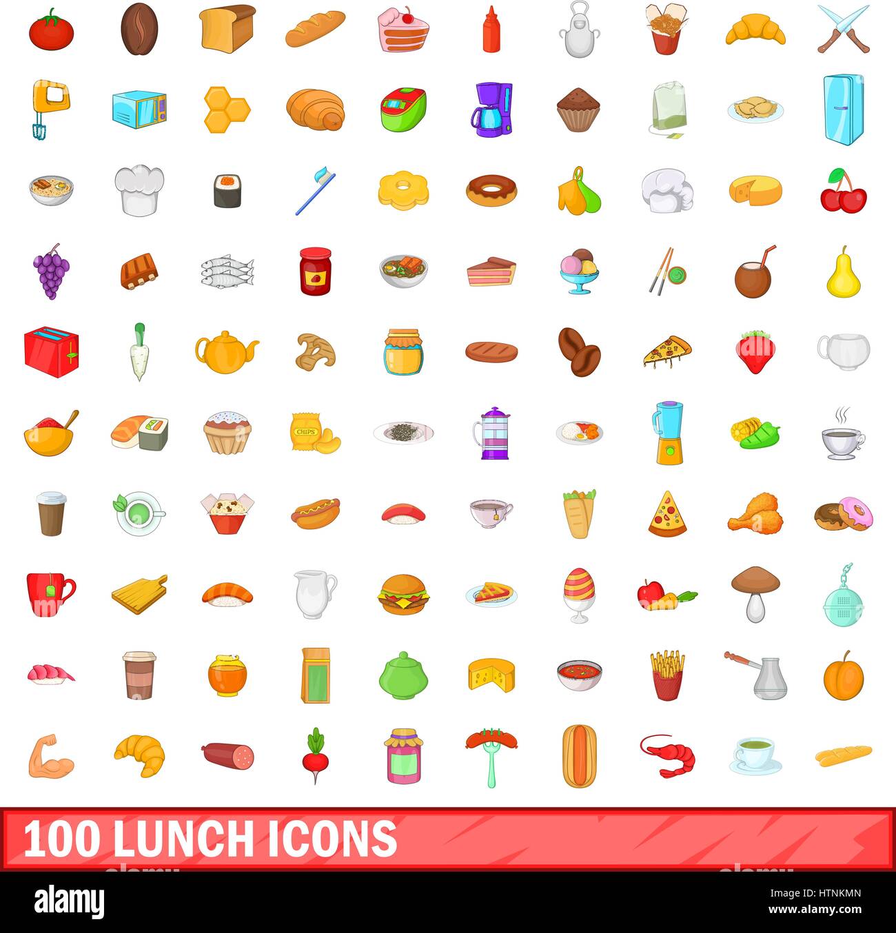 100 lunch icons set in cartoon style for any design vector illustration ...