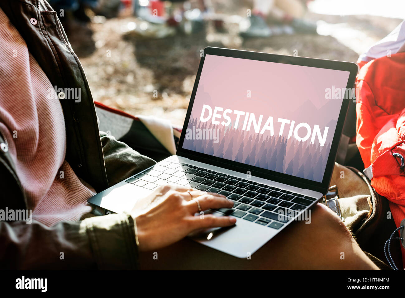 Destination word on nature background with trees Stock Photo - Alamy