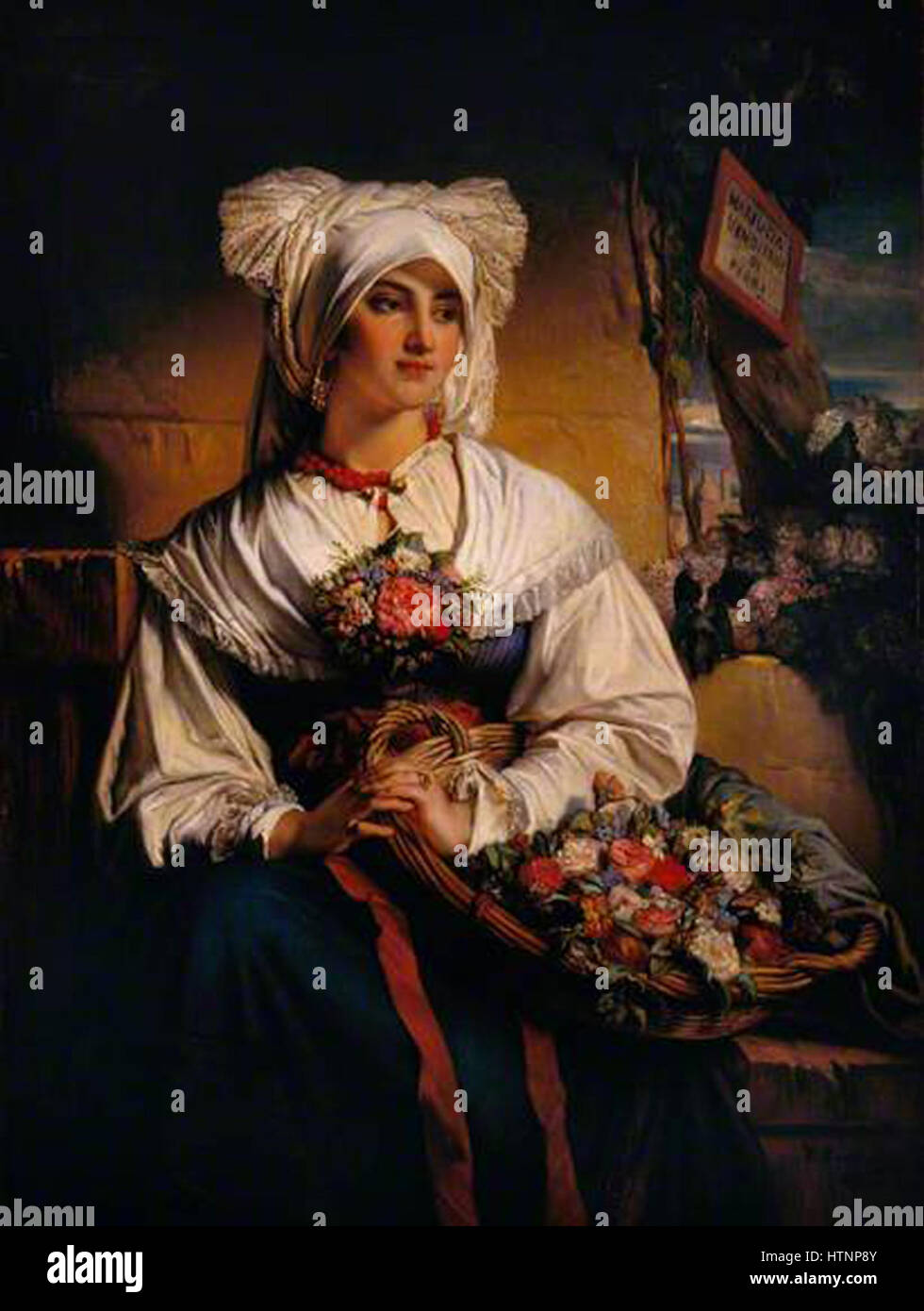 'Una chica de Trieste con flores' by Jean Francois Portaels presents a ...