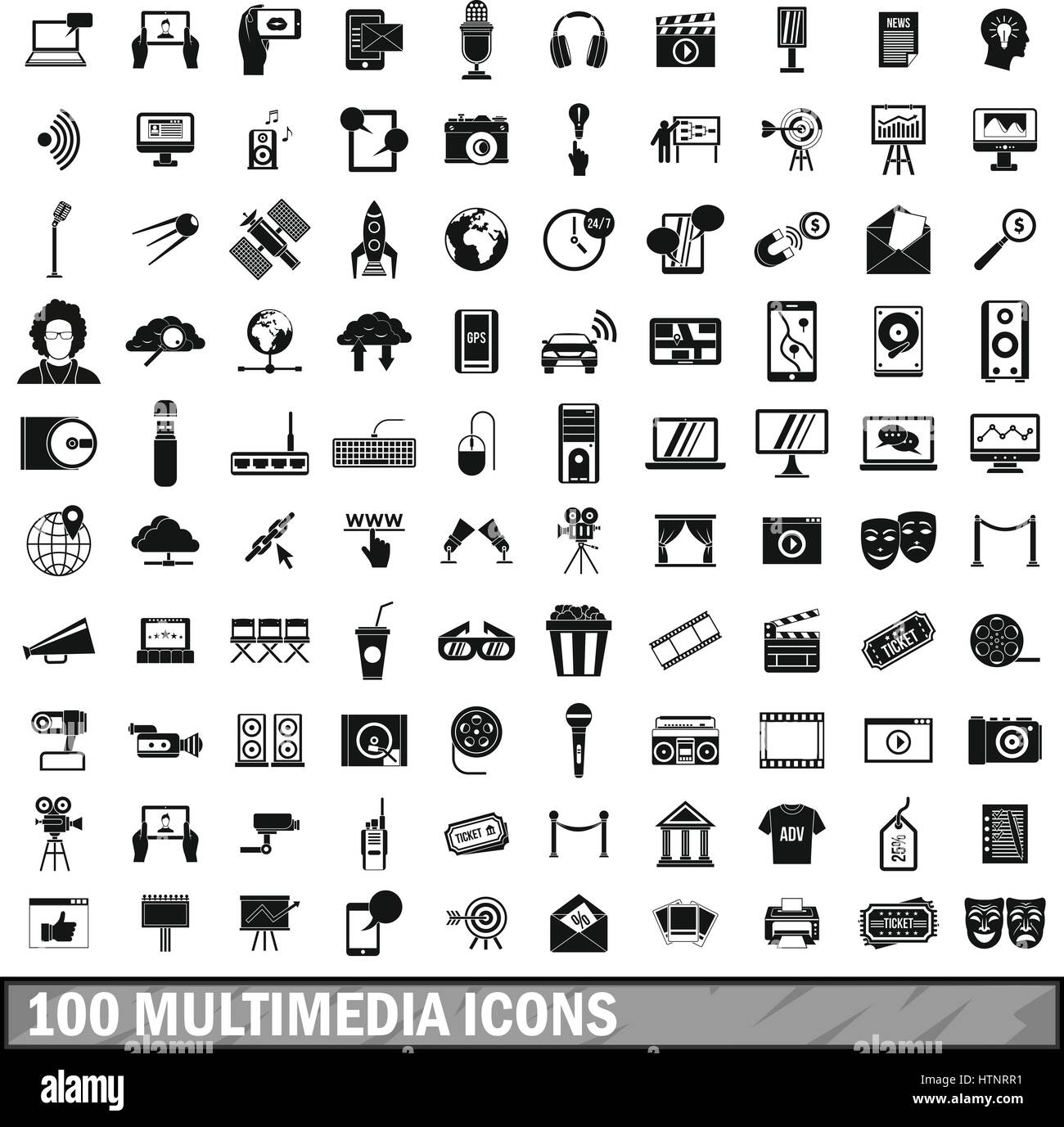100 multimedia icons set in simple style Stock Vector Image & Art - Alamy