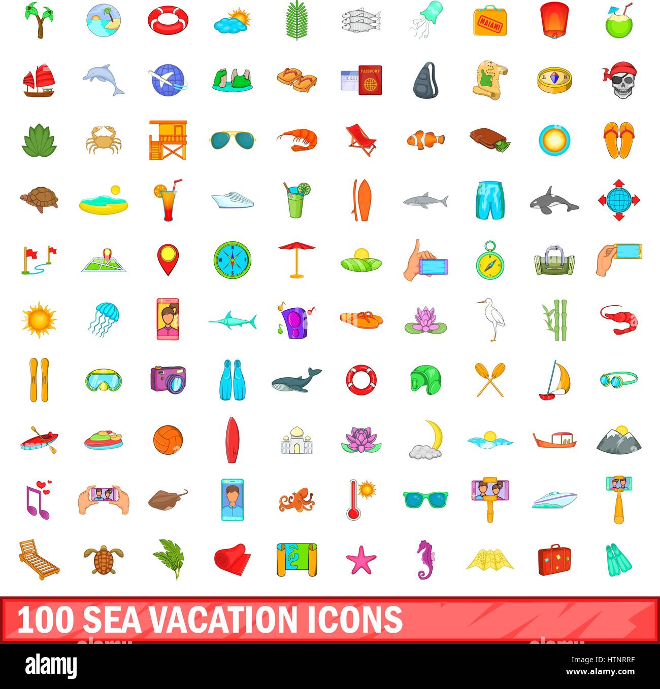 100 sea vacation icons set, cartoon style Stock Vector Image & Art - Alamy