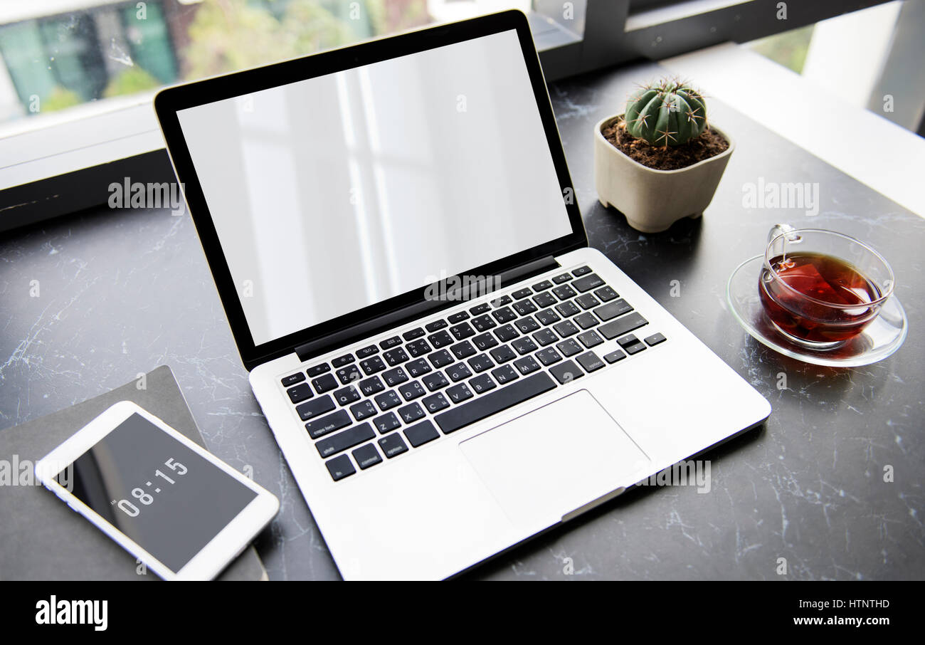 Laptop Technology Devices Desk Workstation Stock Photo - Alamy
