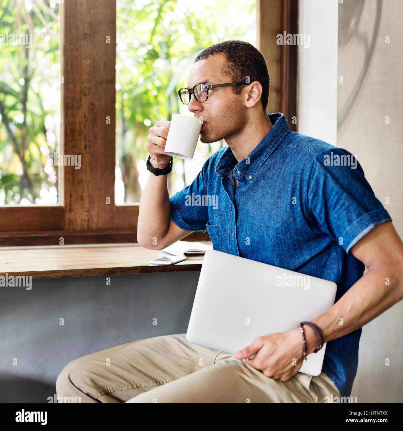 Man Working Coffee Shop Cafe Concept Stock Photo - Alamy