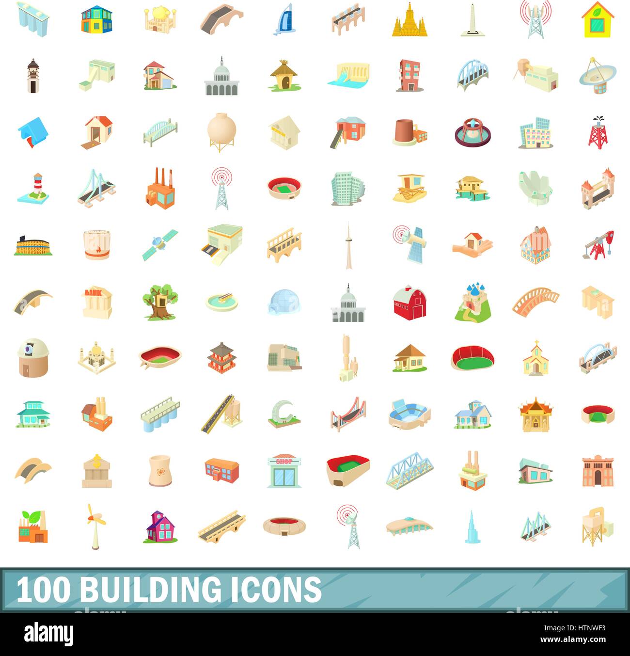 100 building icons set, cartoon style Stock Vector Image & Art - Alamy