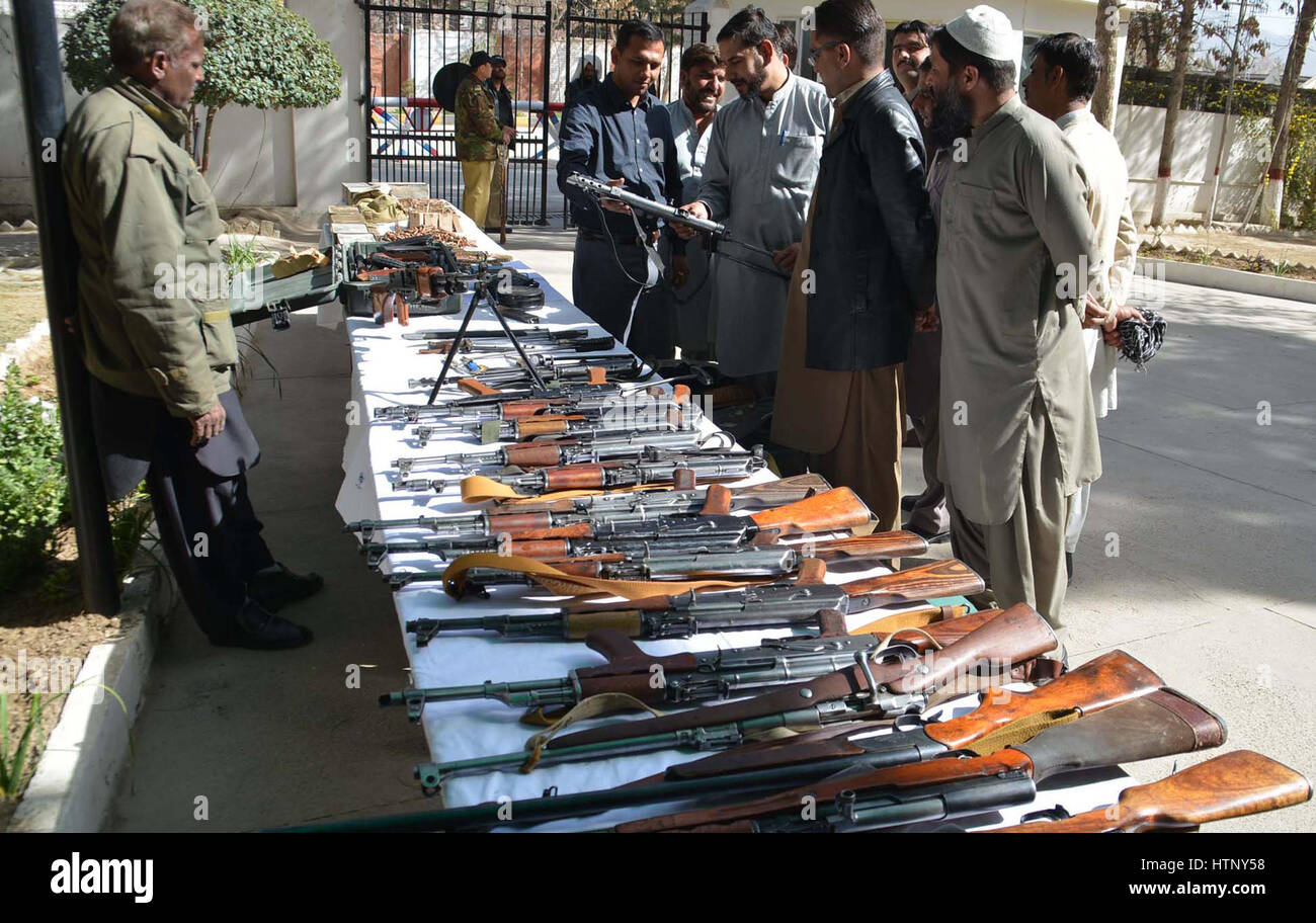 Quetta, Pakistan. 13th Mar, 2017. Seized armed which recovered from ...