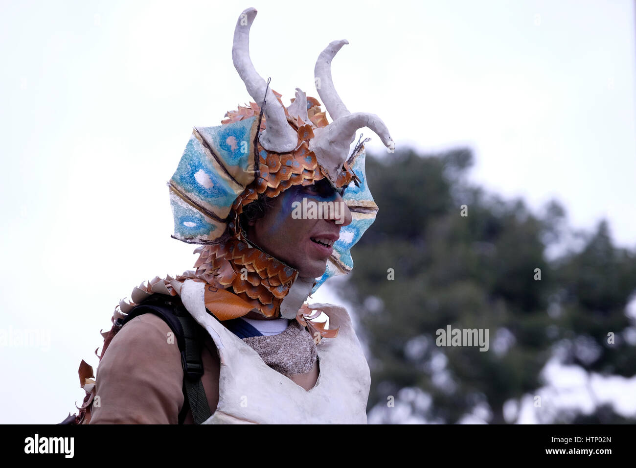 An Israeli man wearing costume celebrating the Jewish festival of Purim ...