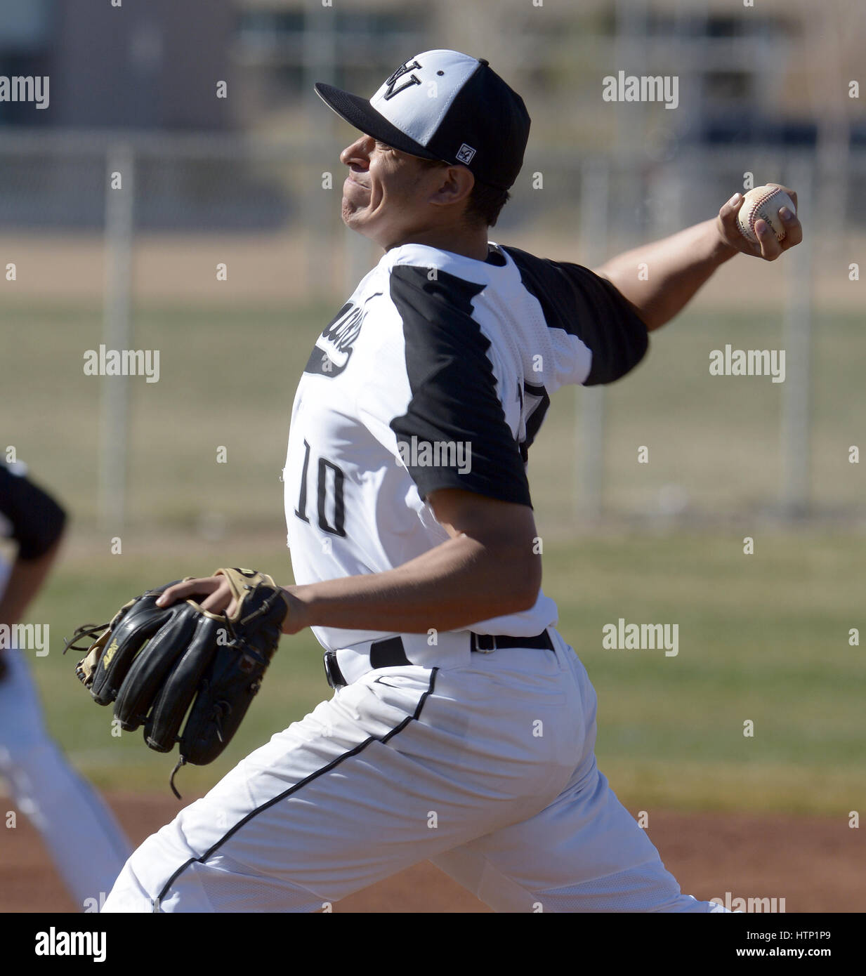 Usa. 13th Mar, 2017. SPORTS -- Volcano Vista pitcher throws during the ...