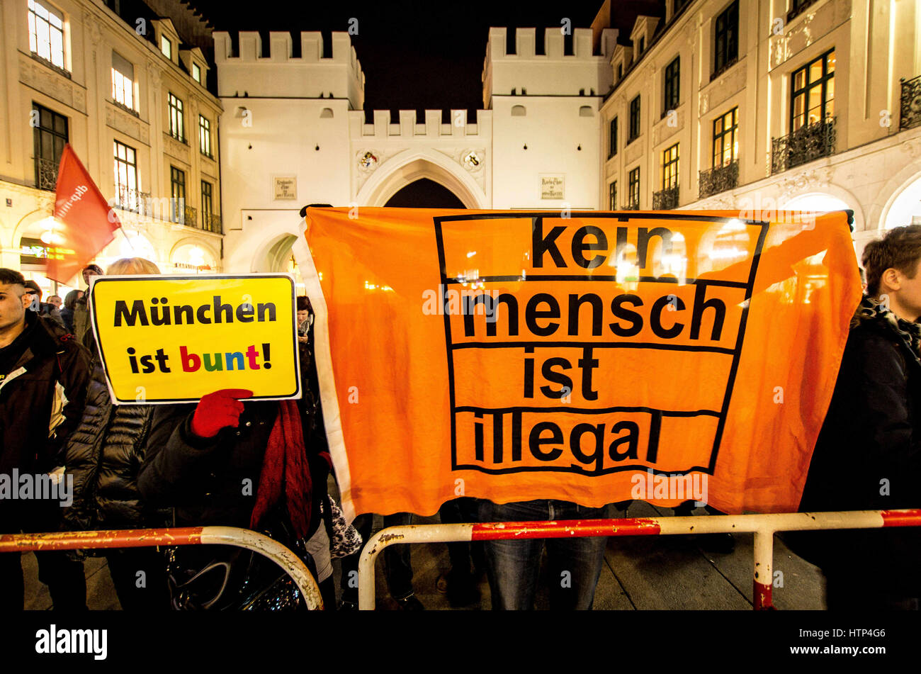 March 13, 2017 - Counter-demonstrators against Pegida holds up a sign ...