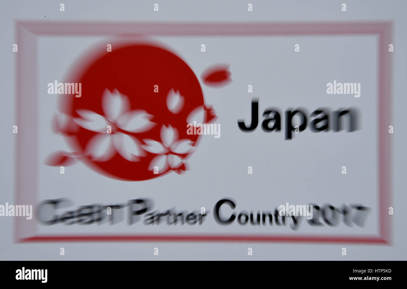 Hanover, Germany. 14th Mar, 2017. A poster with the words "Japan CeBIT Partner Country 2017 ...