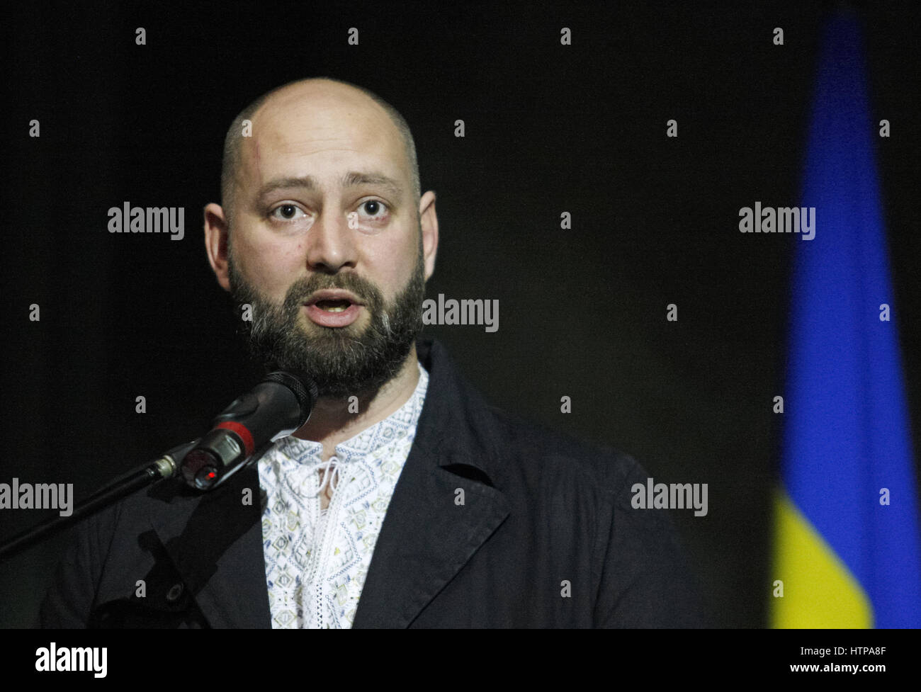 Kiev, Ukraine. 16th Mar, 2017. Leader of Ukrainian party ''Right Sector ...
