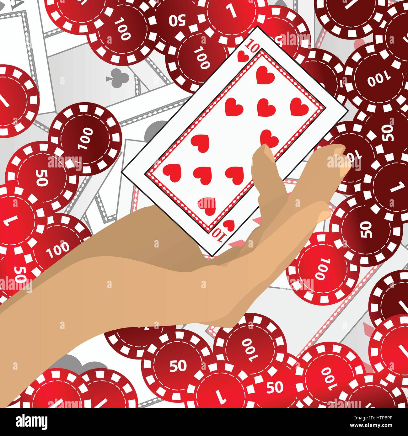 HANDS HOLD tokens red and one casino card. Illustration for your design ...
