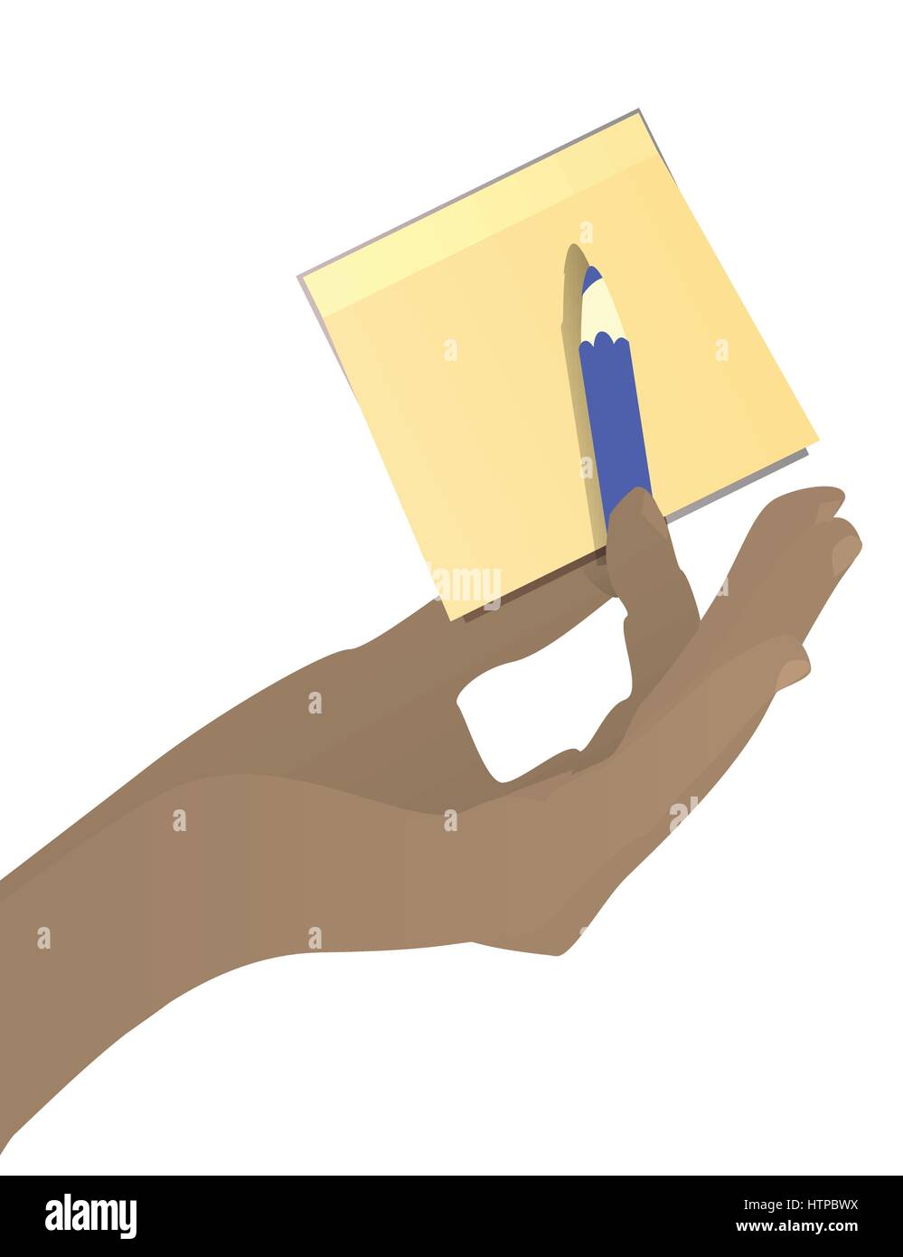 Hand HOLD sheet for notes and a pencil. on a white background ...