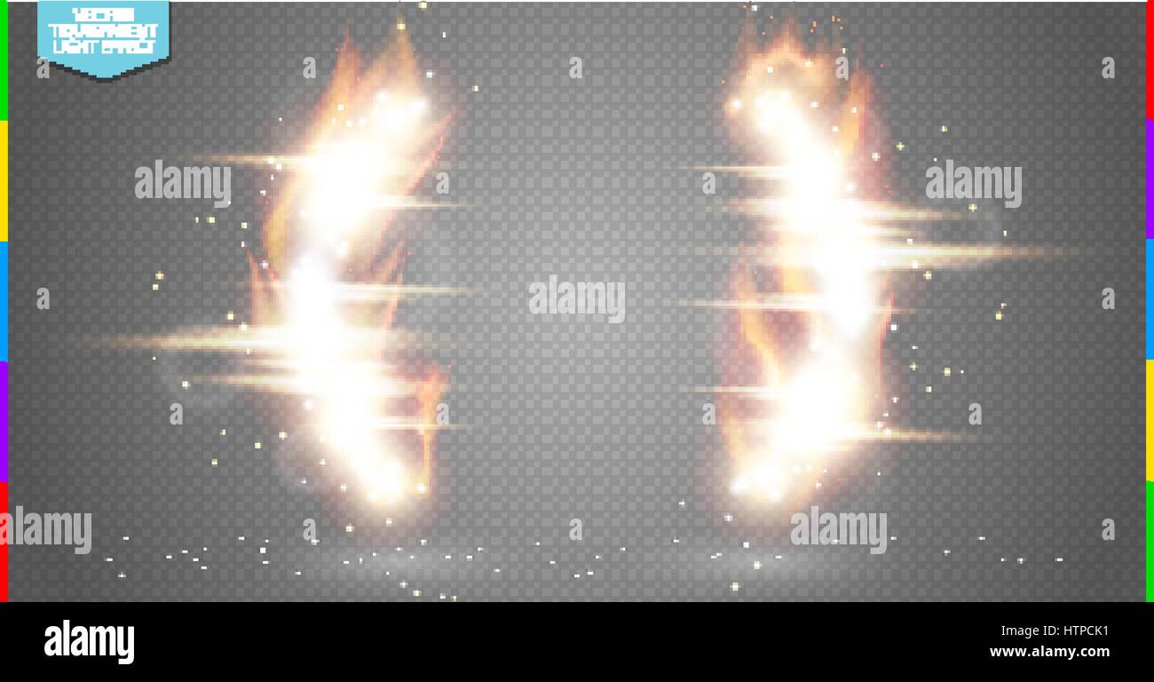 Abstract burning frame light flare semicircle and spark light effect on ...