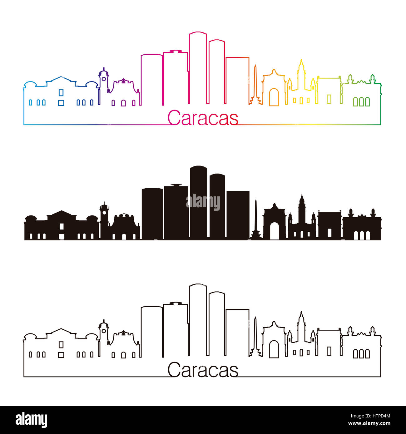 Caracas V2 skyline linear style with rainbow in editable vector file ...