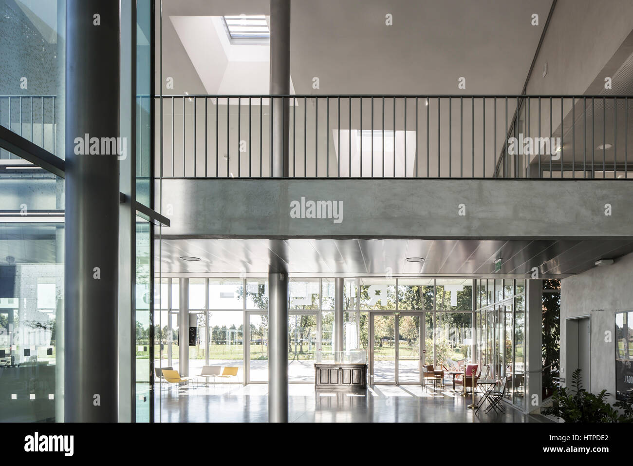 Entrance foyer with bridge gallery and skylight. Sénart Theatre, Paris ...