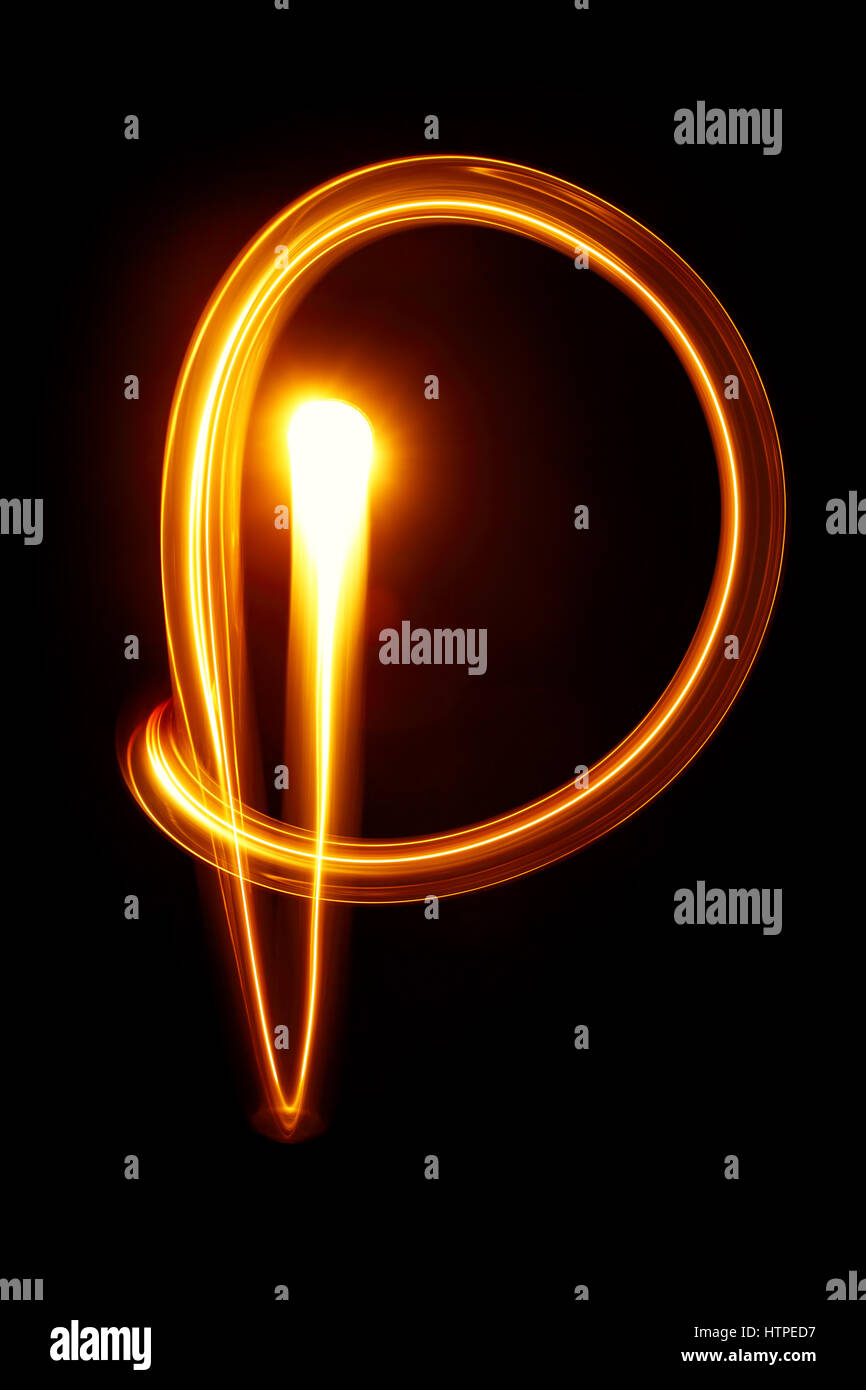 P - Created by light alphabet over black background Stock Photo - Alamy