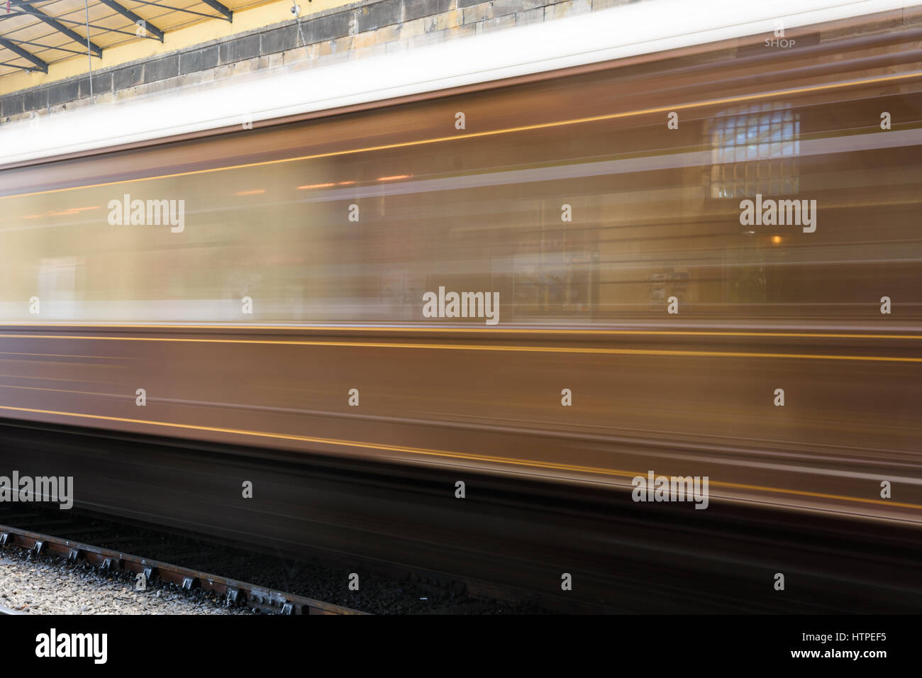 A high speed pullman train passing through Pickering station on the ...