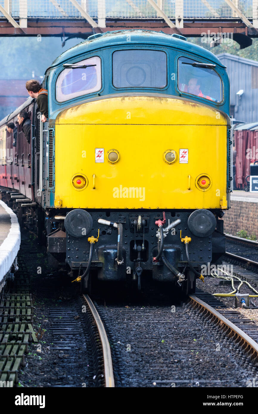 Front of a Class 45 loco at the head of a train at Wansford on the Nene ...