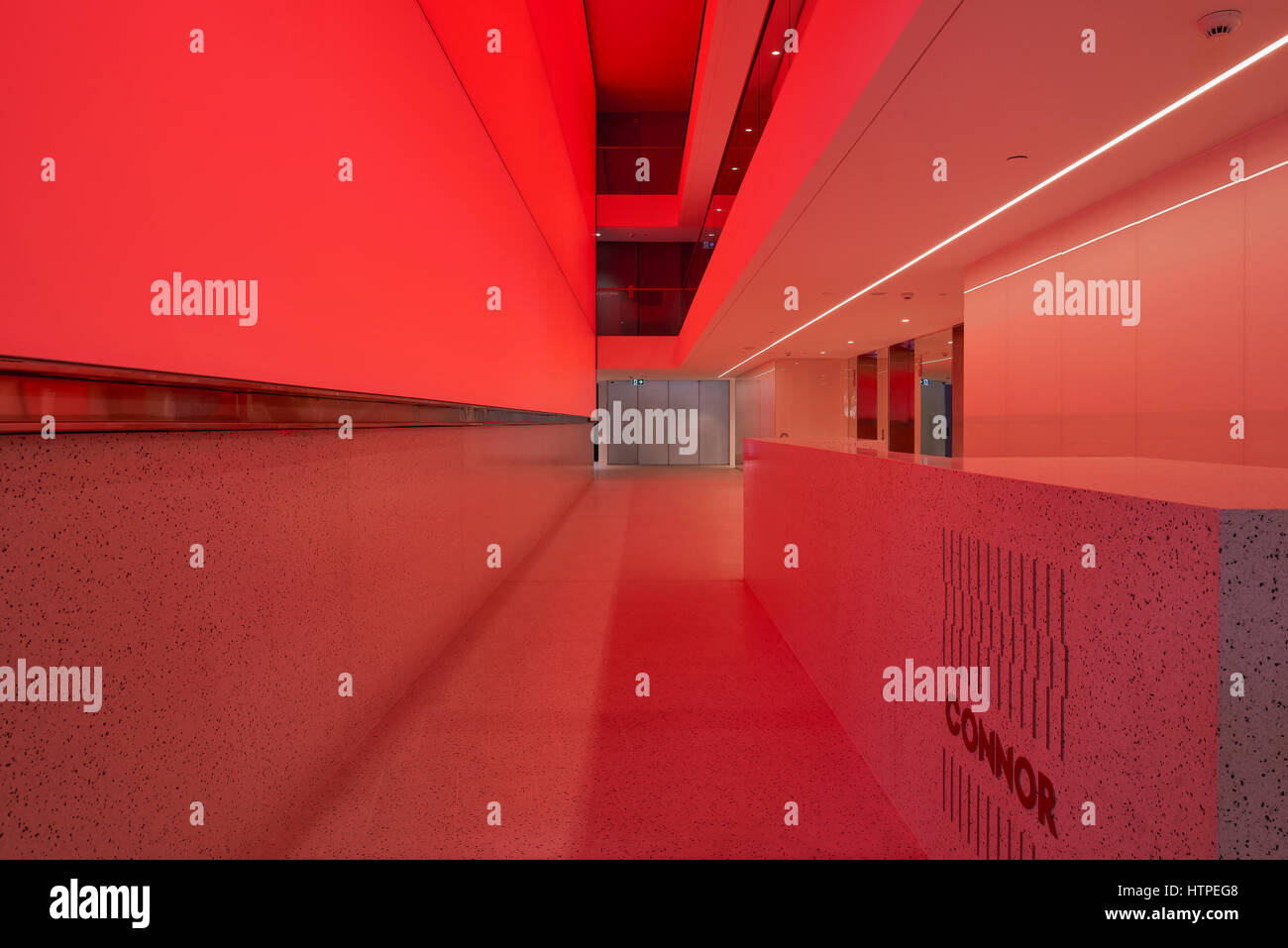 Ground floor lobby area with changing coloured screen. Connor ...
