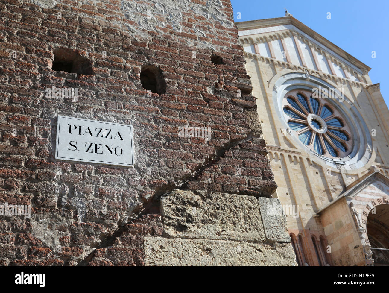 Ancient basilica and Tower and the word PIAZZA San zeno that means ...