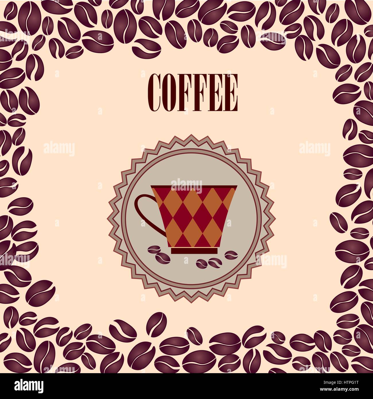 Coffee hot drink. Cafe card background. Coffee beans retro pattern ...