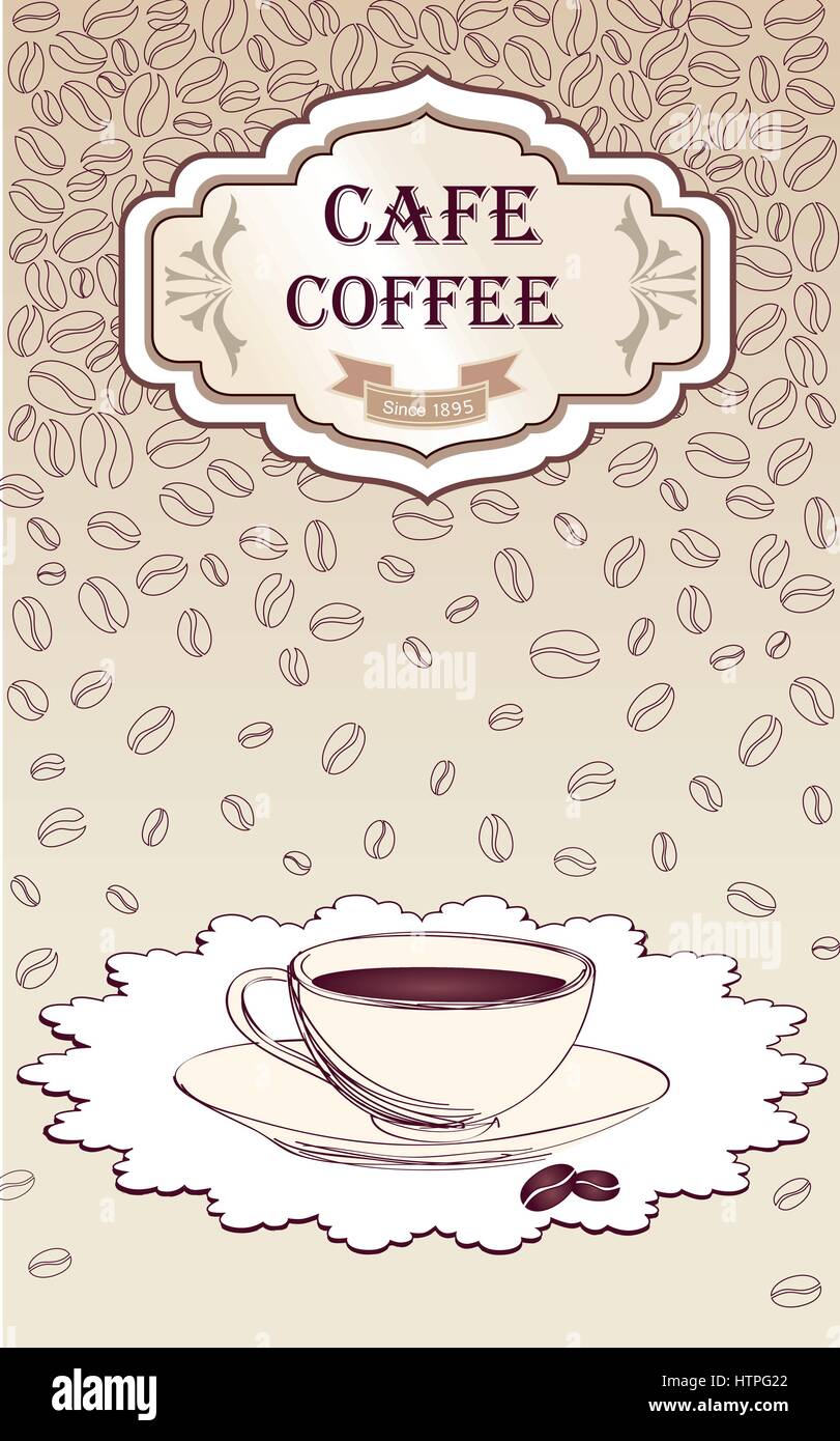 Coffee hot drink. Cafe card background. Coffee beans retro pattern ...