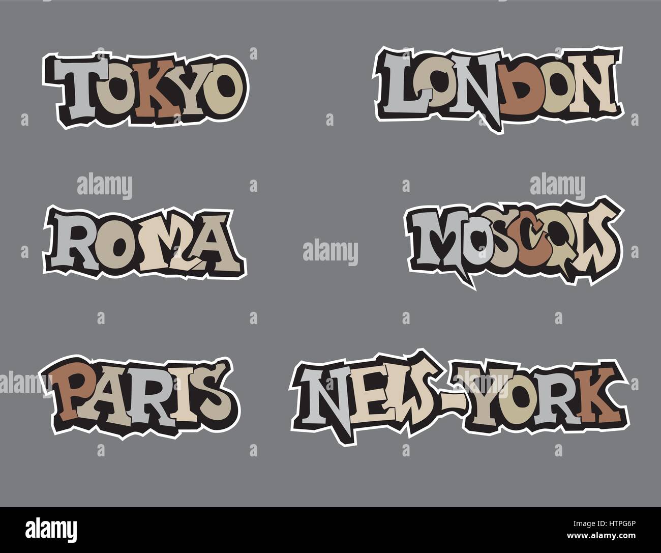 City tag set in graffiti style. Wold capital cities handwritten ...