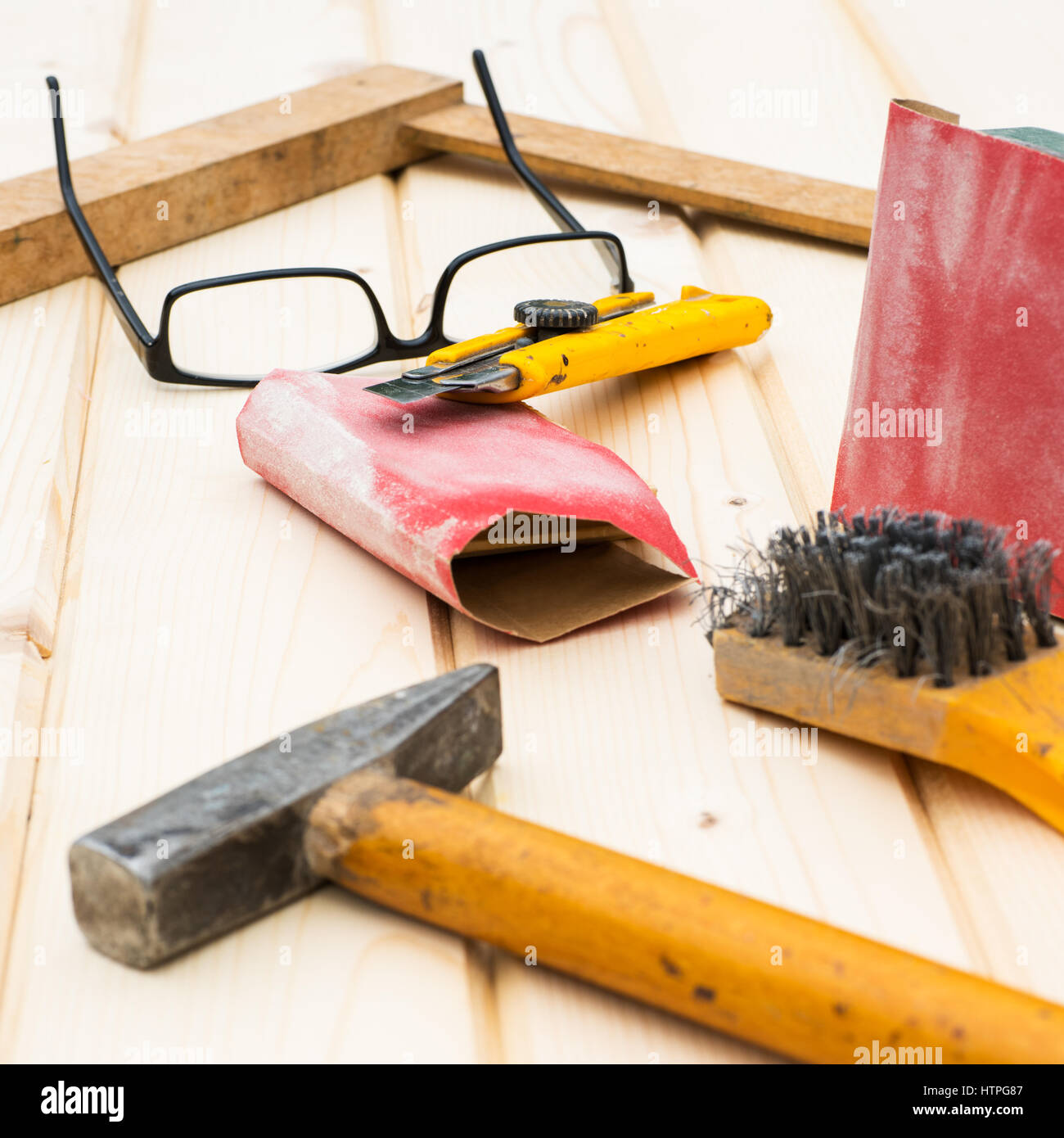Carpenter tools, diy concept table Stock Photo - Alamy