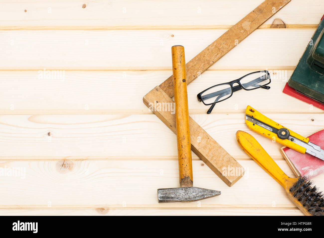 Carpenter tools, diy concept table Stock Photo - Alamy