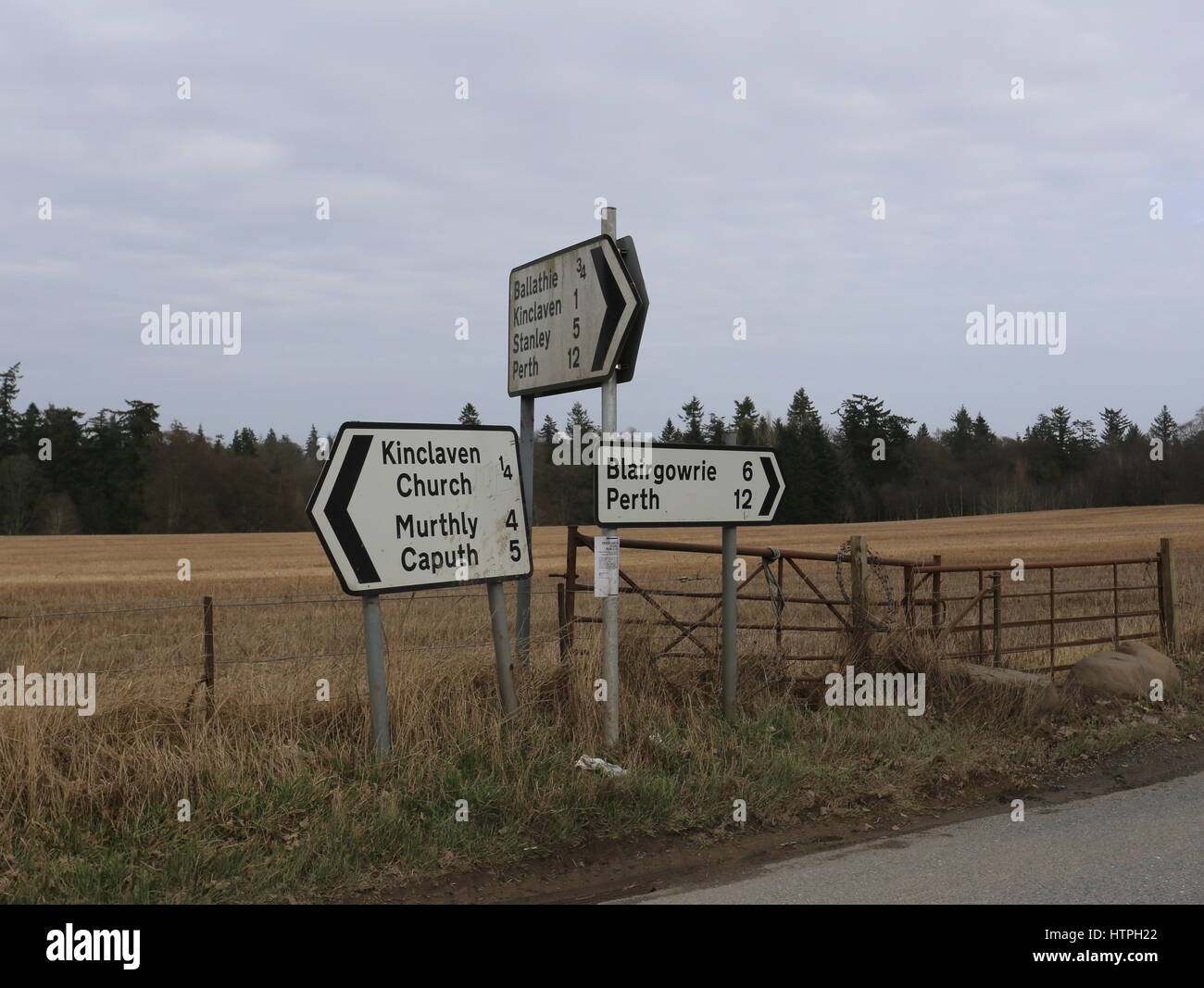 Sign at road junction near Kinclaven Perthshire Scotland March 2017 ...