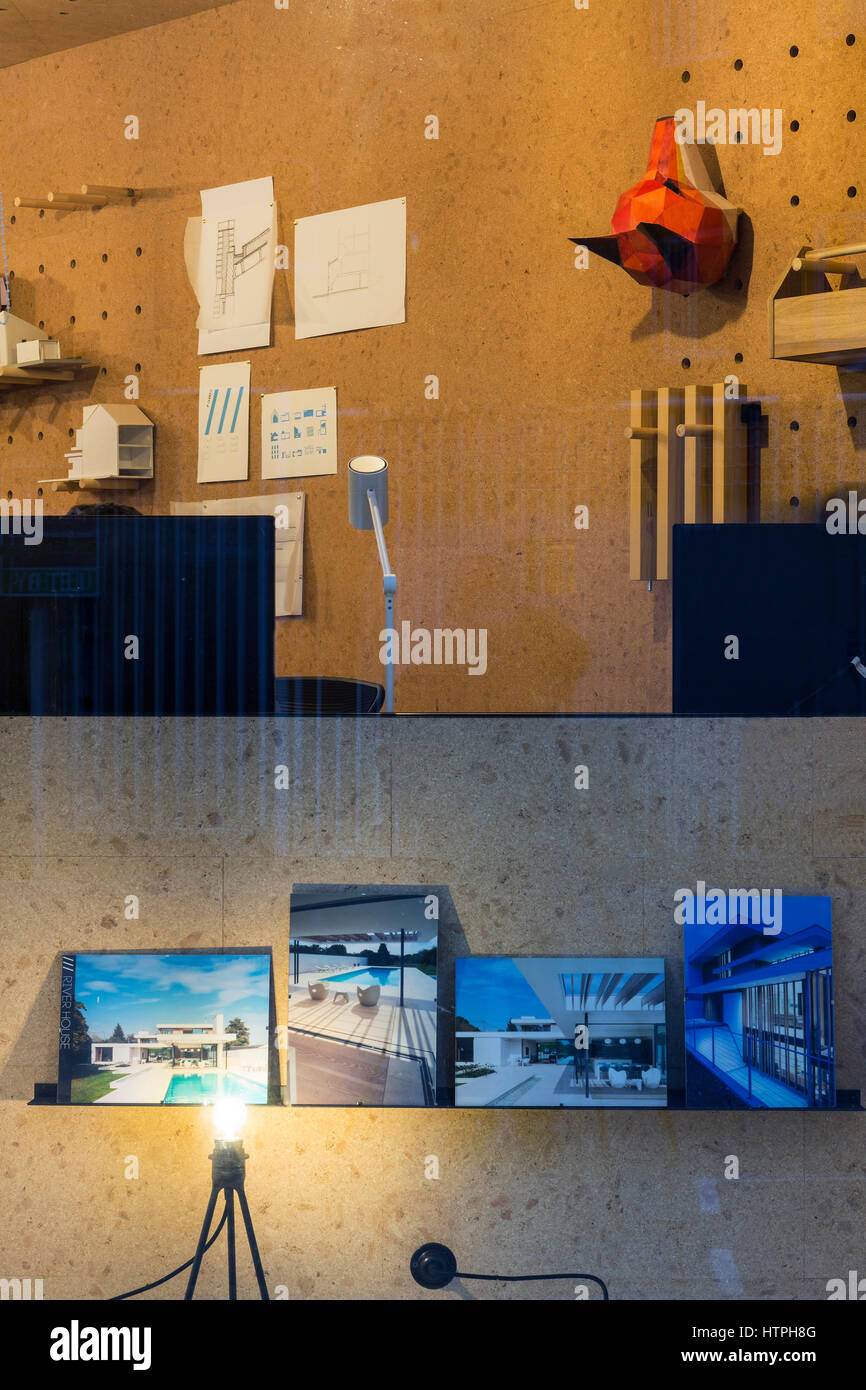 Exterior view through office window at dusk. Selenky Parson Office ...