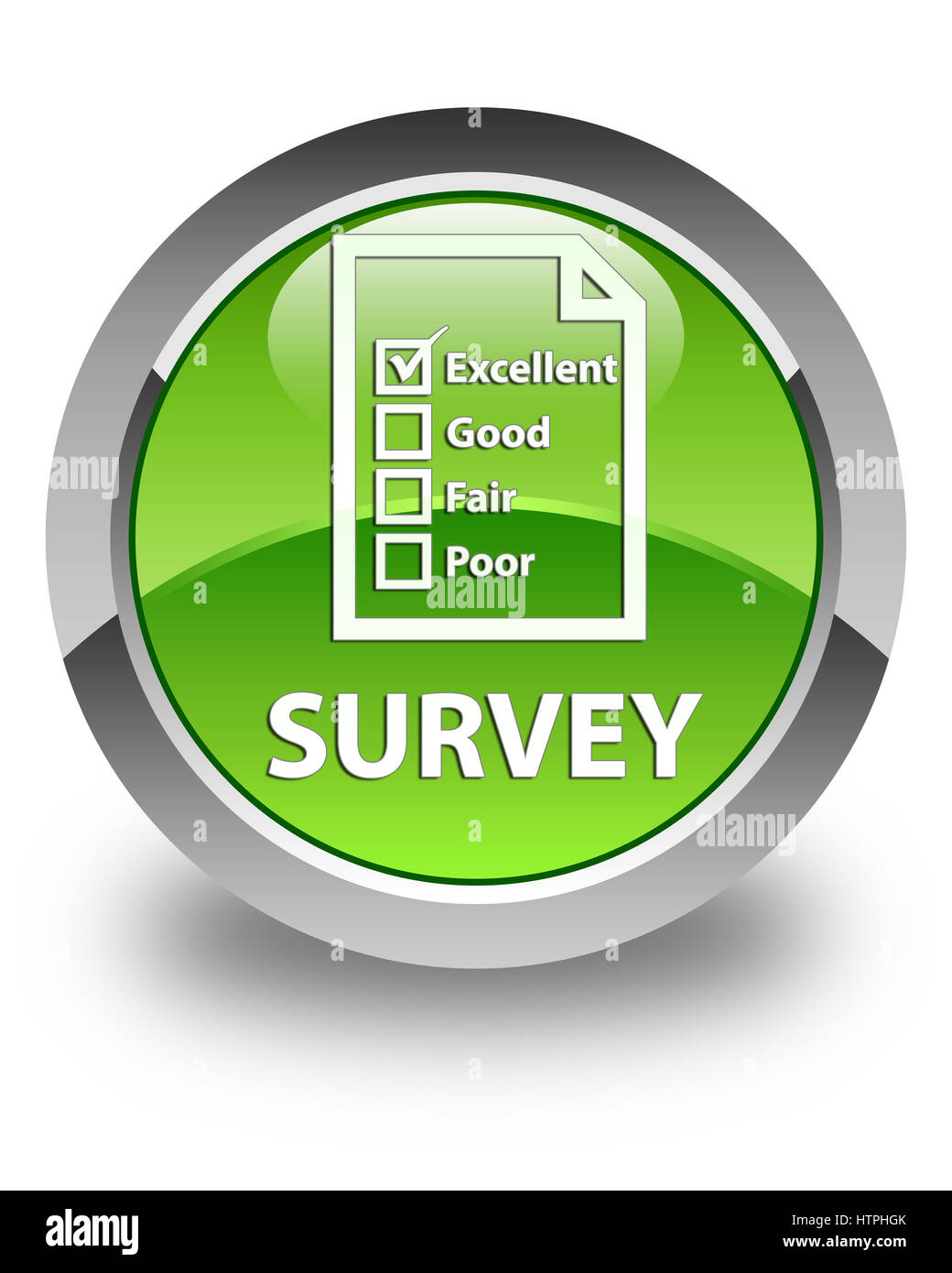 Survey (questionnaire icon) isolated on glossy green round button ...