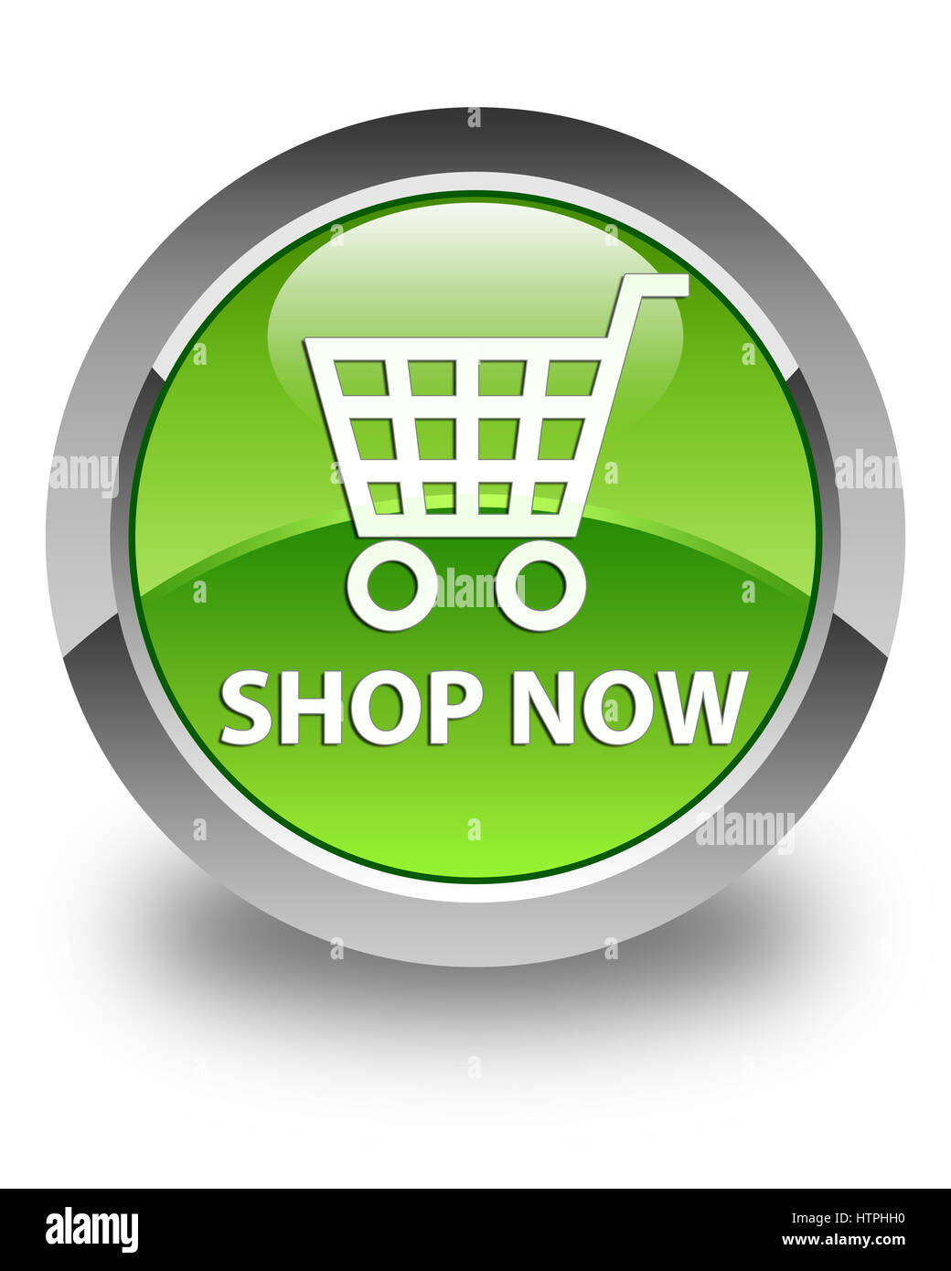 Shop now isolated on glossy green round button abstract illustration ...