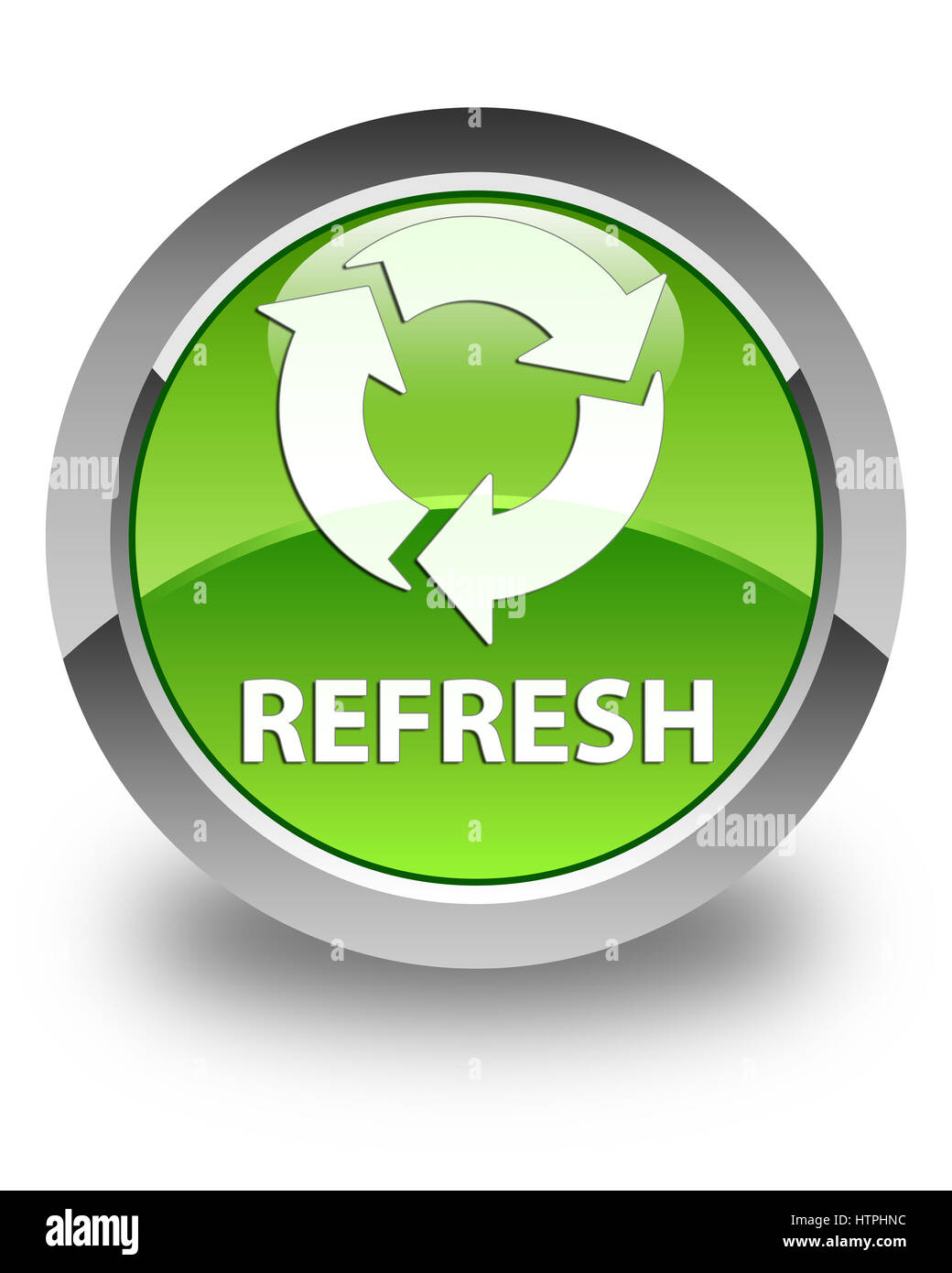 Refresh isolated on glossy green round button abstract illustration ...