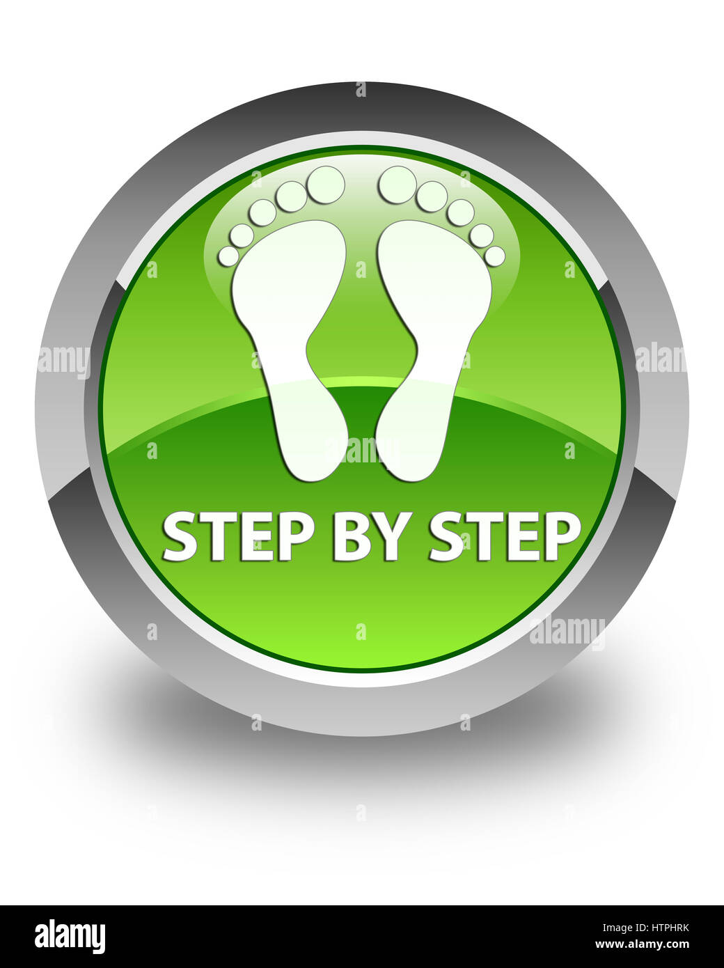 Step by step (footprint icon) isolated on glossy green round button ...