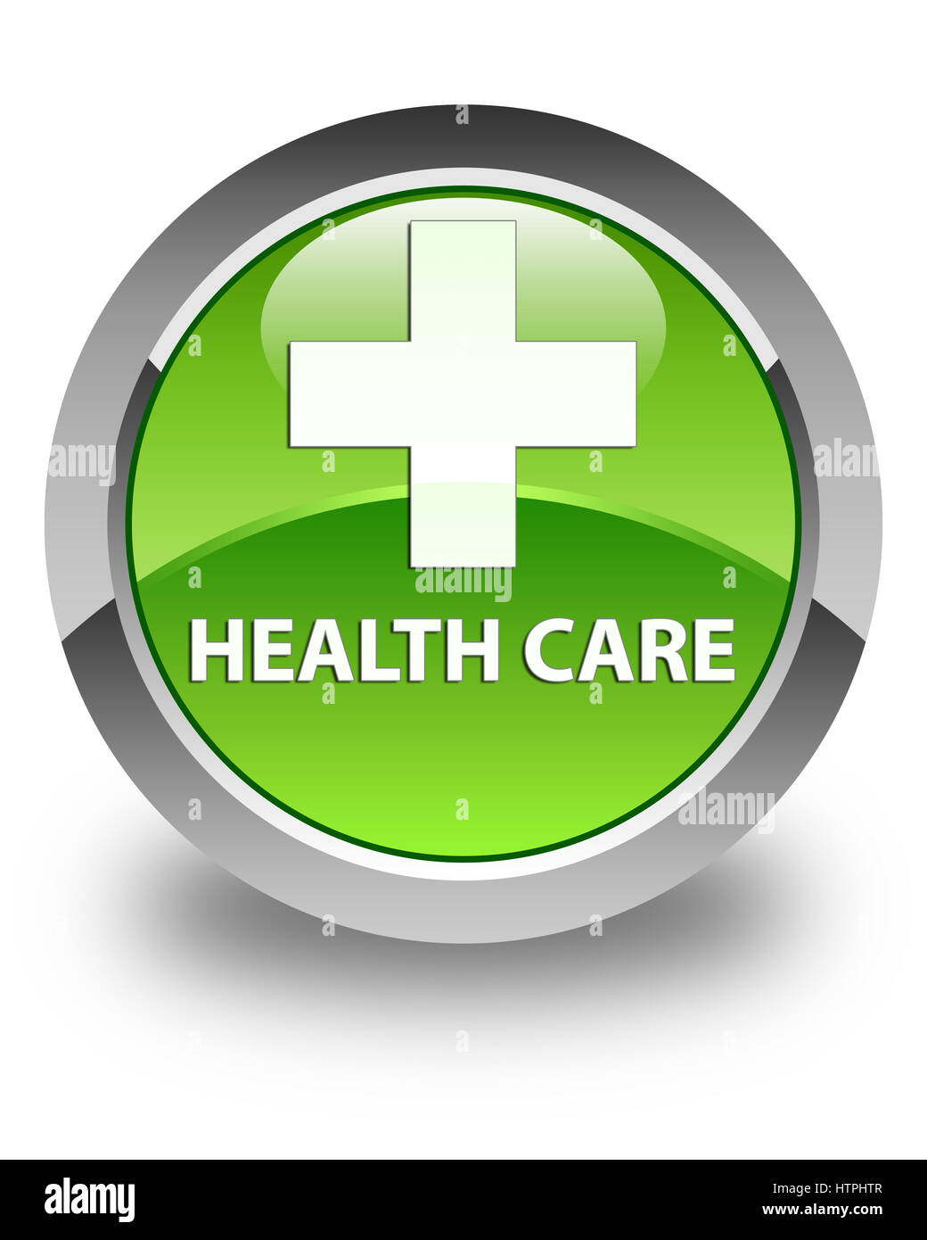 Health care (plus sign) isolated on glossy green round button abstract ...