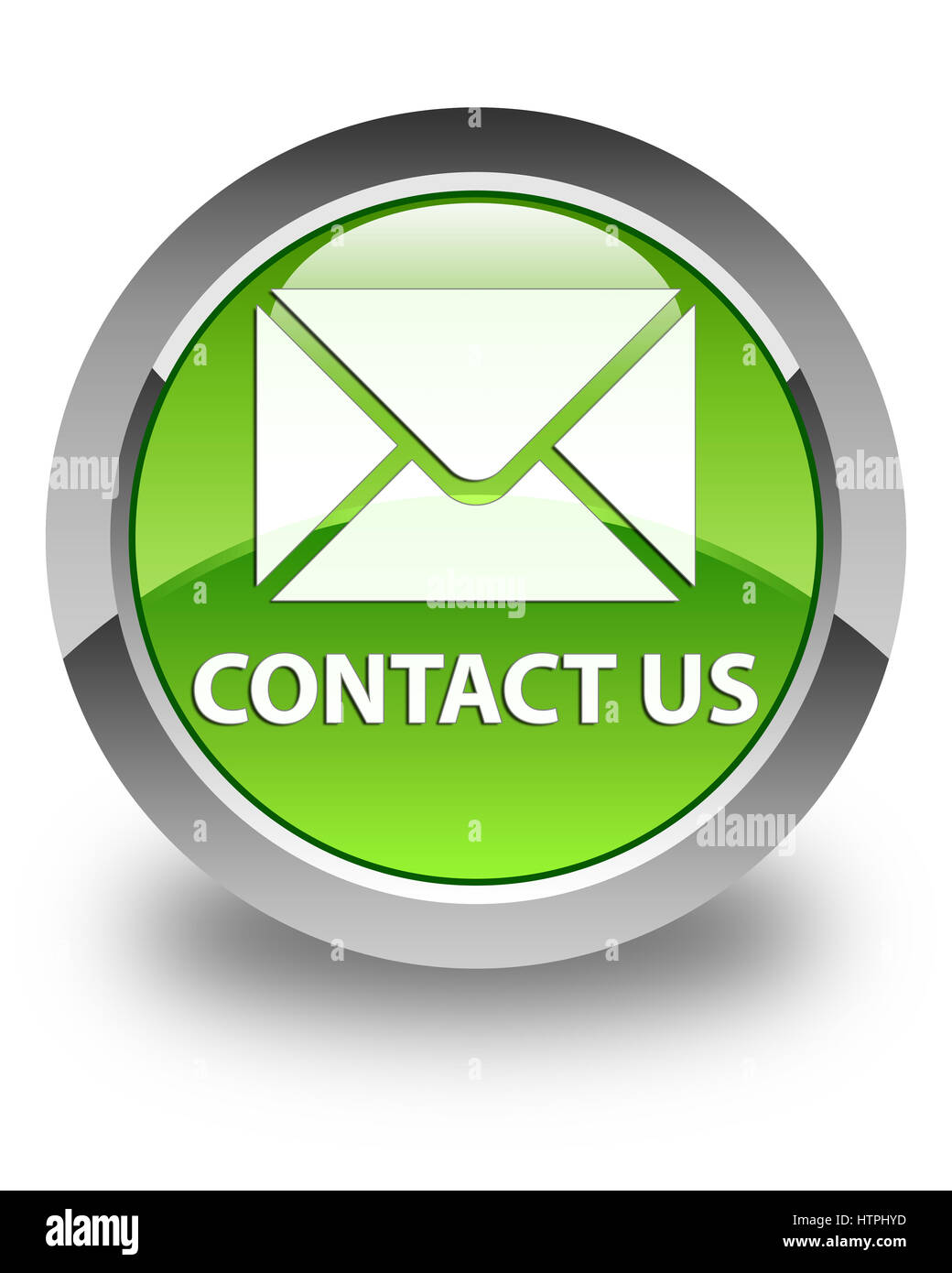 Contact us (email icon) isolated on glossy green round button abstract ...
