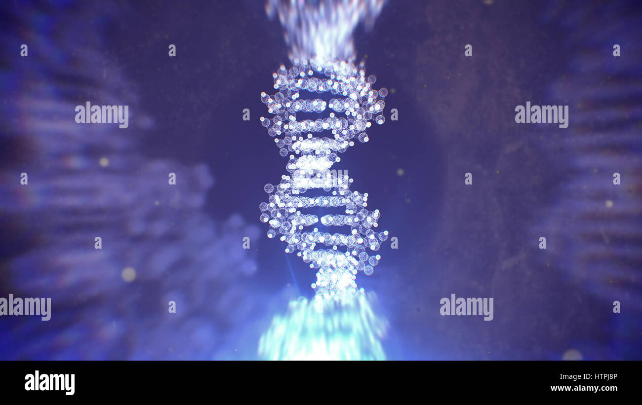 3d rendering of abstract DNA structure under a microscope on a dark ...